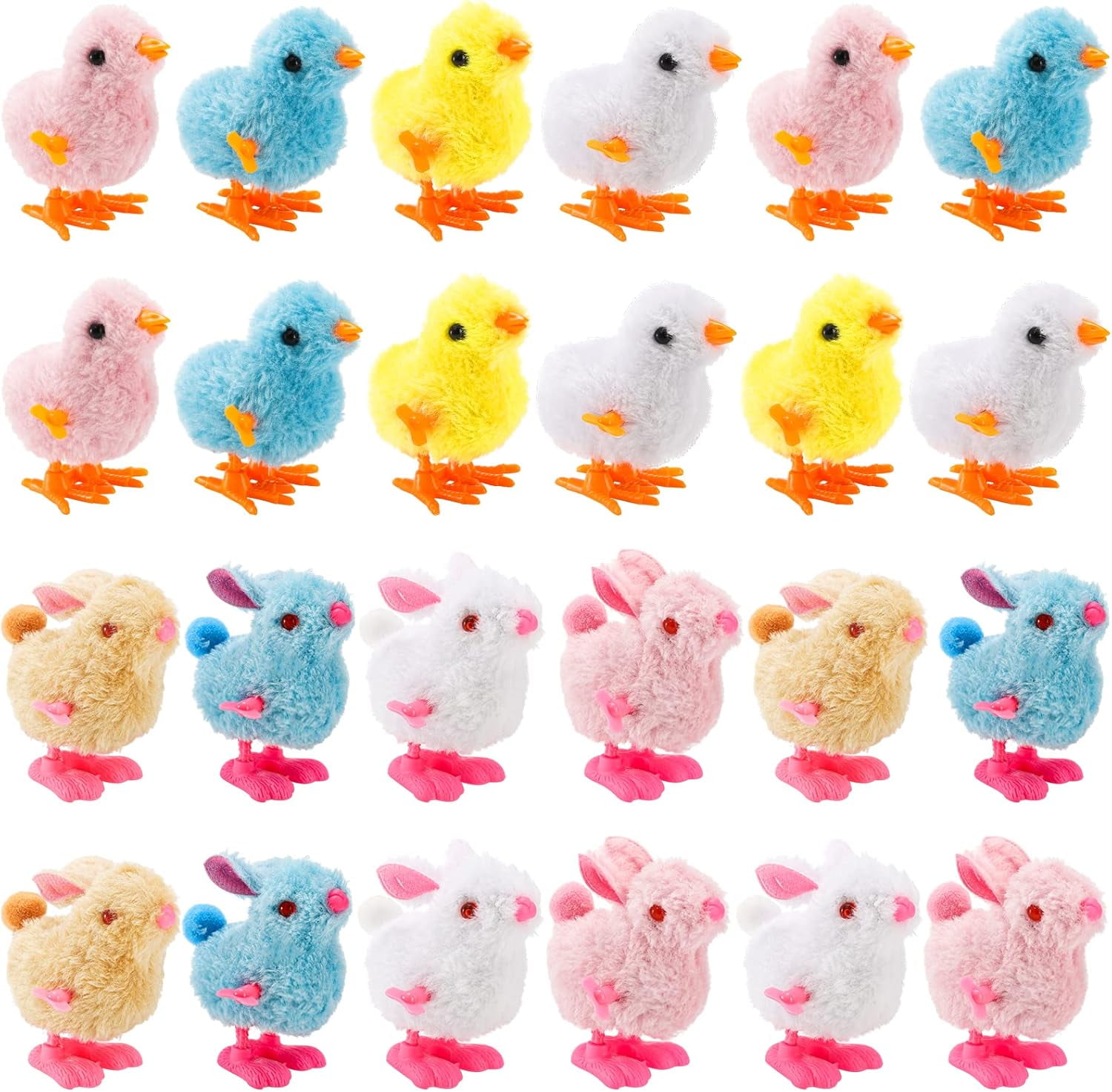 ZENFUN 24 Pcs Bunny Jumping Chick Wind Up Toys, Easter Chicken Plush ...