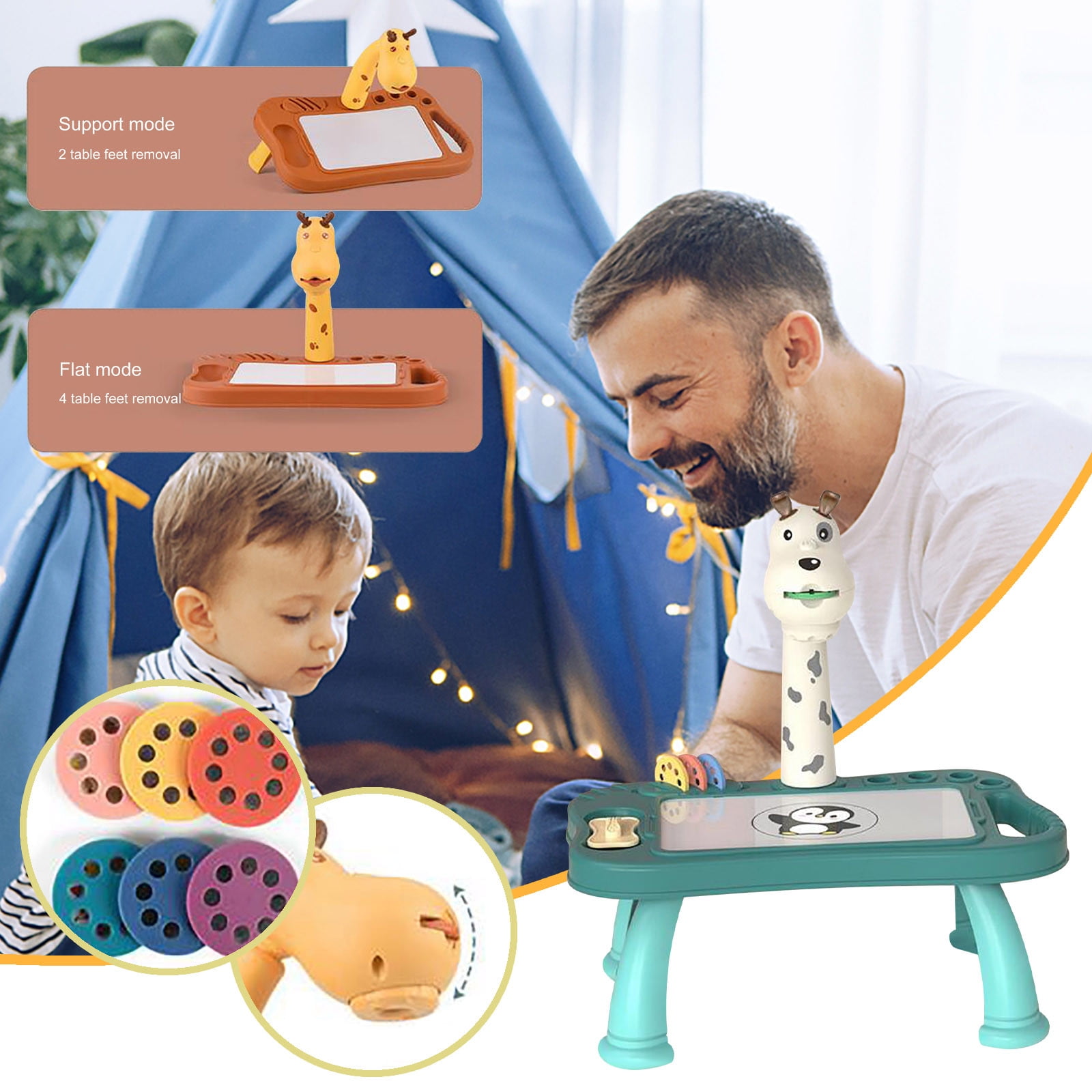 ZENMELE Child-Smart Projector Desk With Light & Music Learning Painting ...