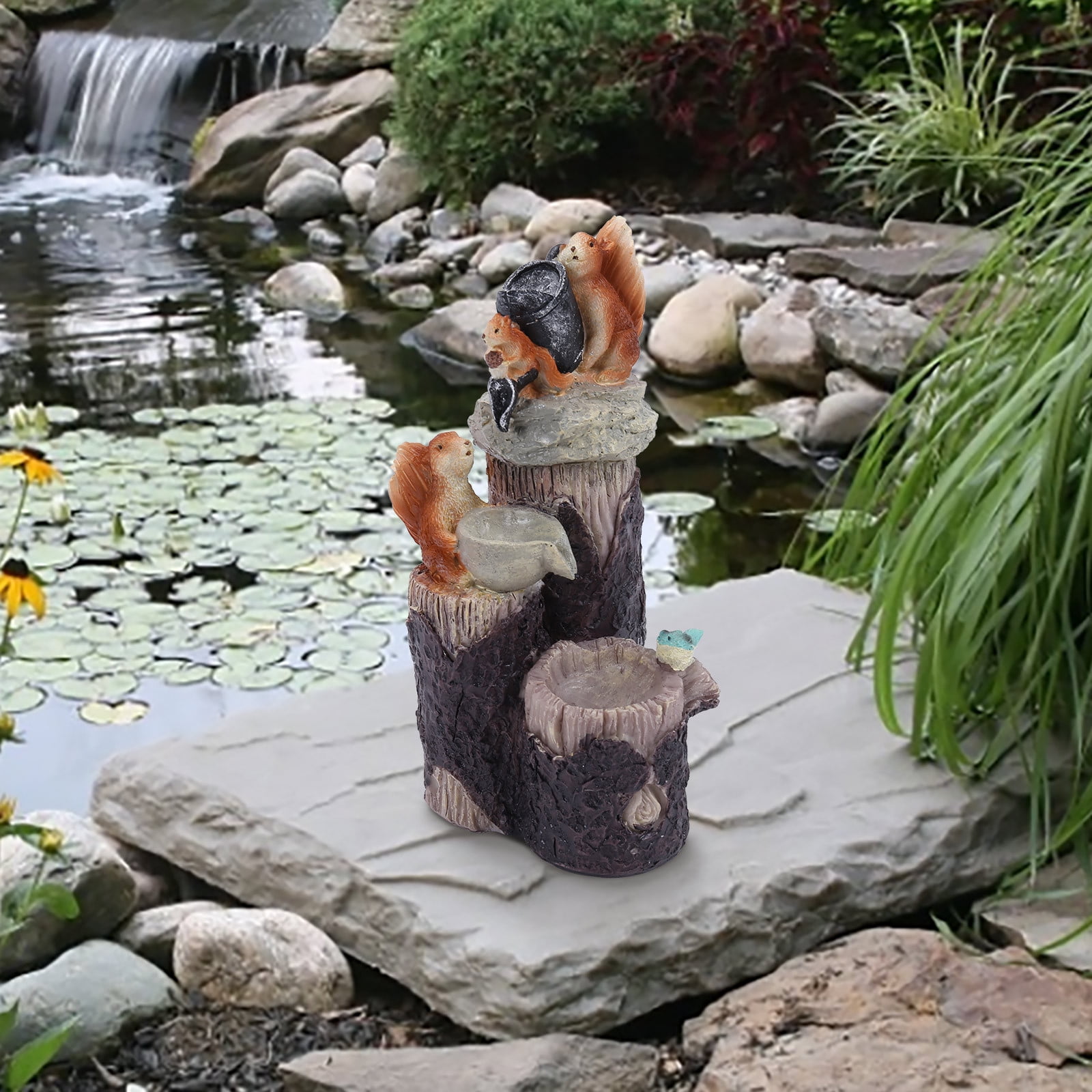 ZENMELE Courtyard Statue Resin Creative Squirrel Stump Garden Animals ...