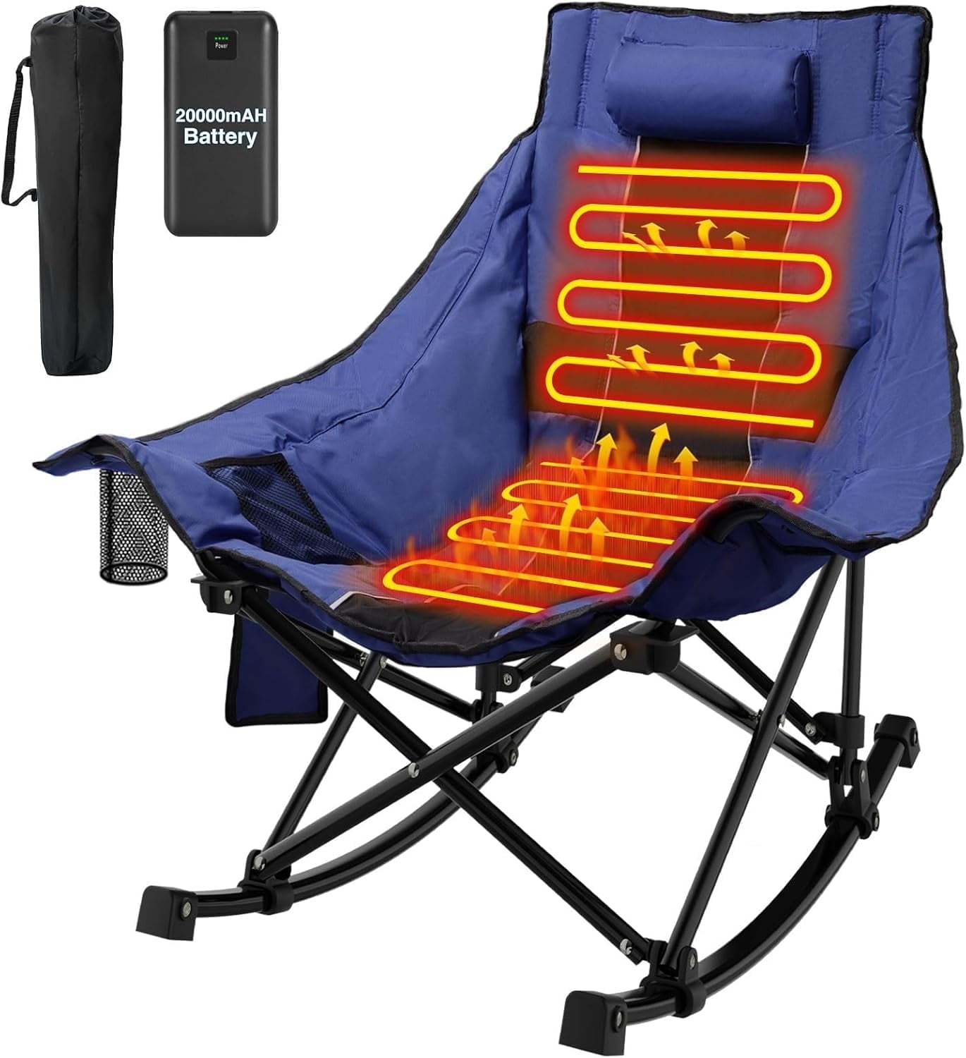 ZENPETIO 330lbs Oversized Heated Camping Rocking Chair w/20000mAh Power ...