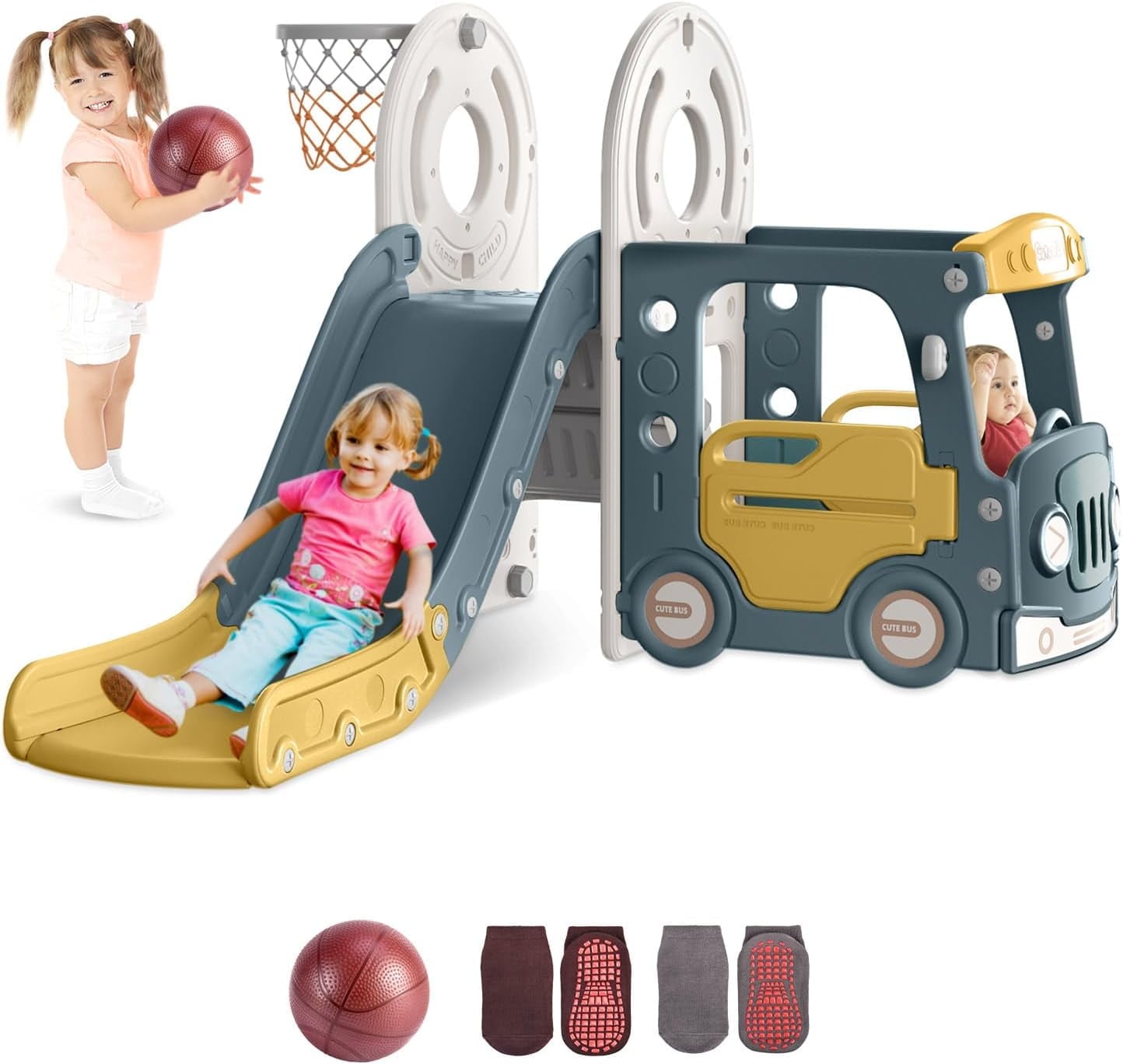 ZENPETIO 4 in 1 Toddler Slide, Kid Slide for Toddlers Age 1-3, Bus ...
