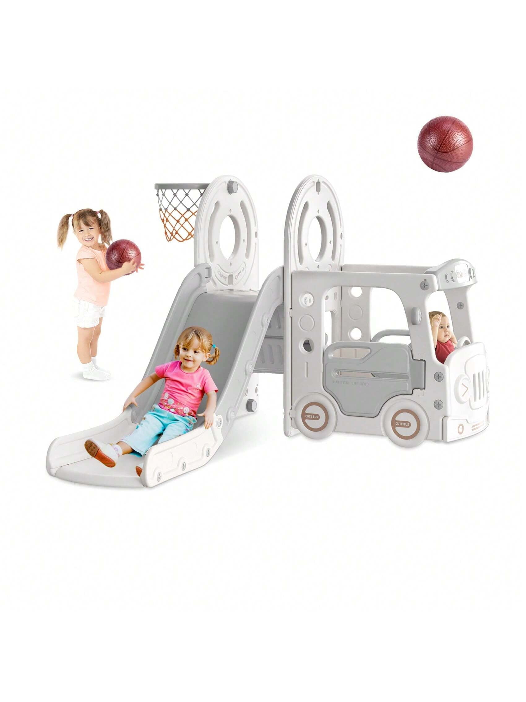 ZENPETIO 4 In 1 Toddler Slide For Kids Age 1+ , Bus Themed Baby Slide ...