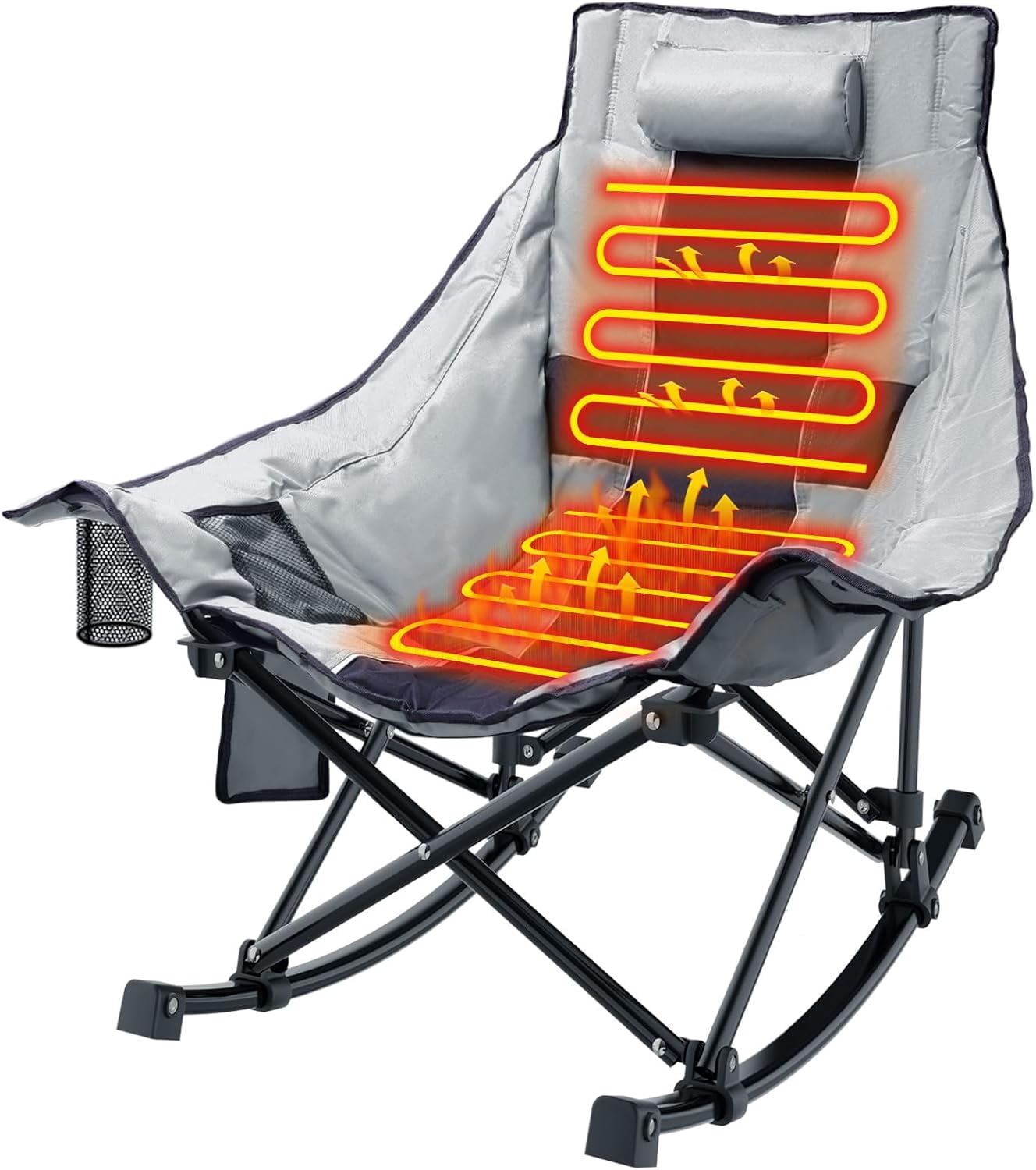 ZENPETIO Heated Camping Chair, Oversized Outdoor Rocking Chair with 3 ...