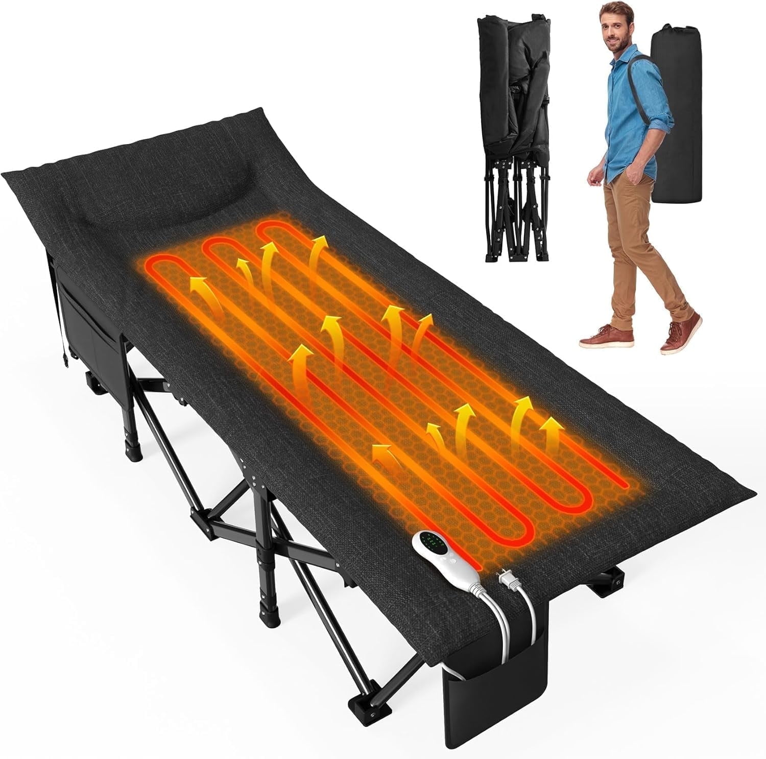 ZENPETIO Heated Camping Cot, Padded Folding Camping Cots for Adults ...