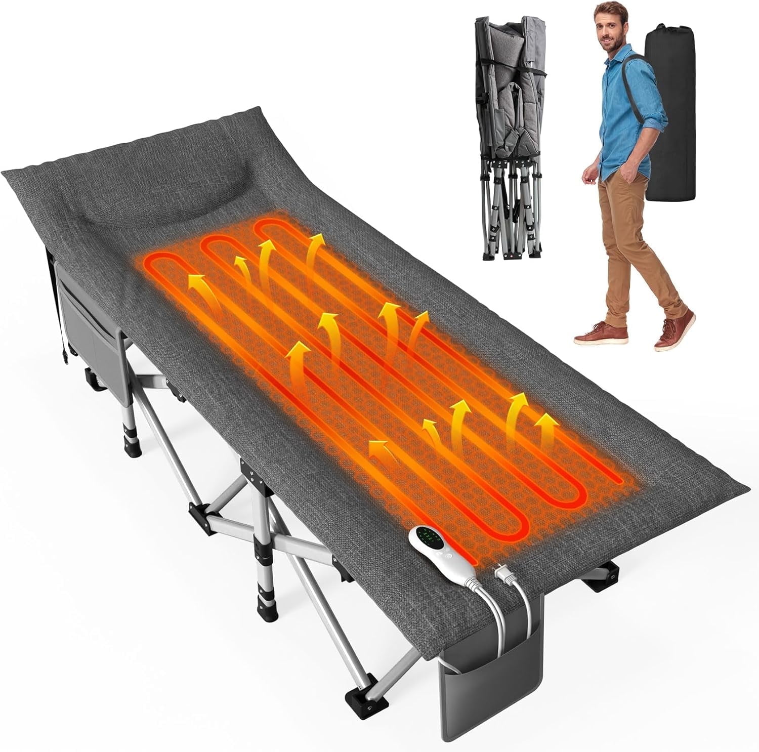 ZENPETIO Heated Camping Cot, Padded Folding Camping Cots for Adults ...