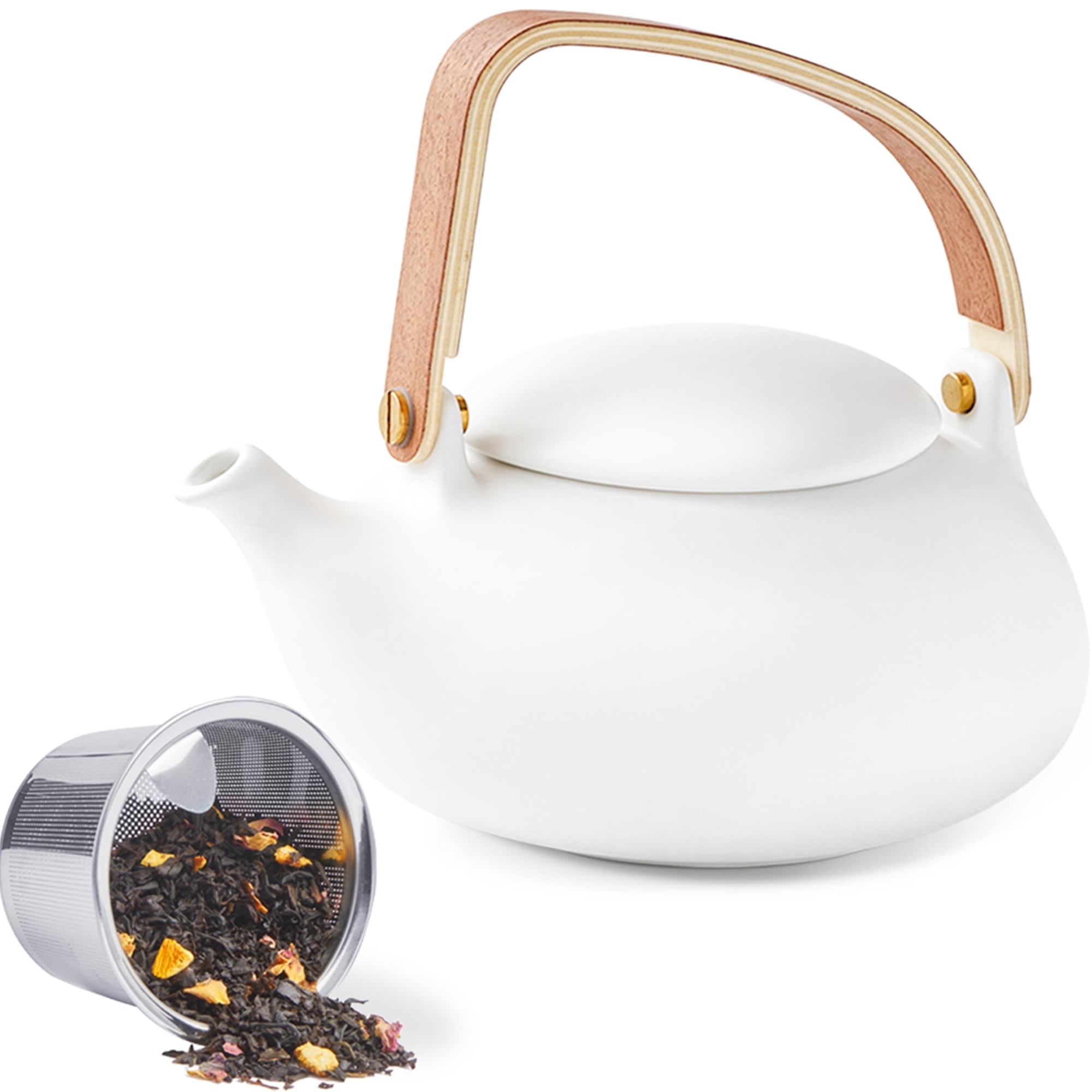 ZENS Japanese Teapot with Infuser, 27oz Modern Matte White Ceramic ...