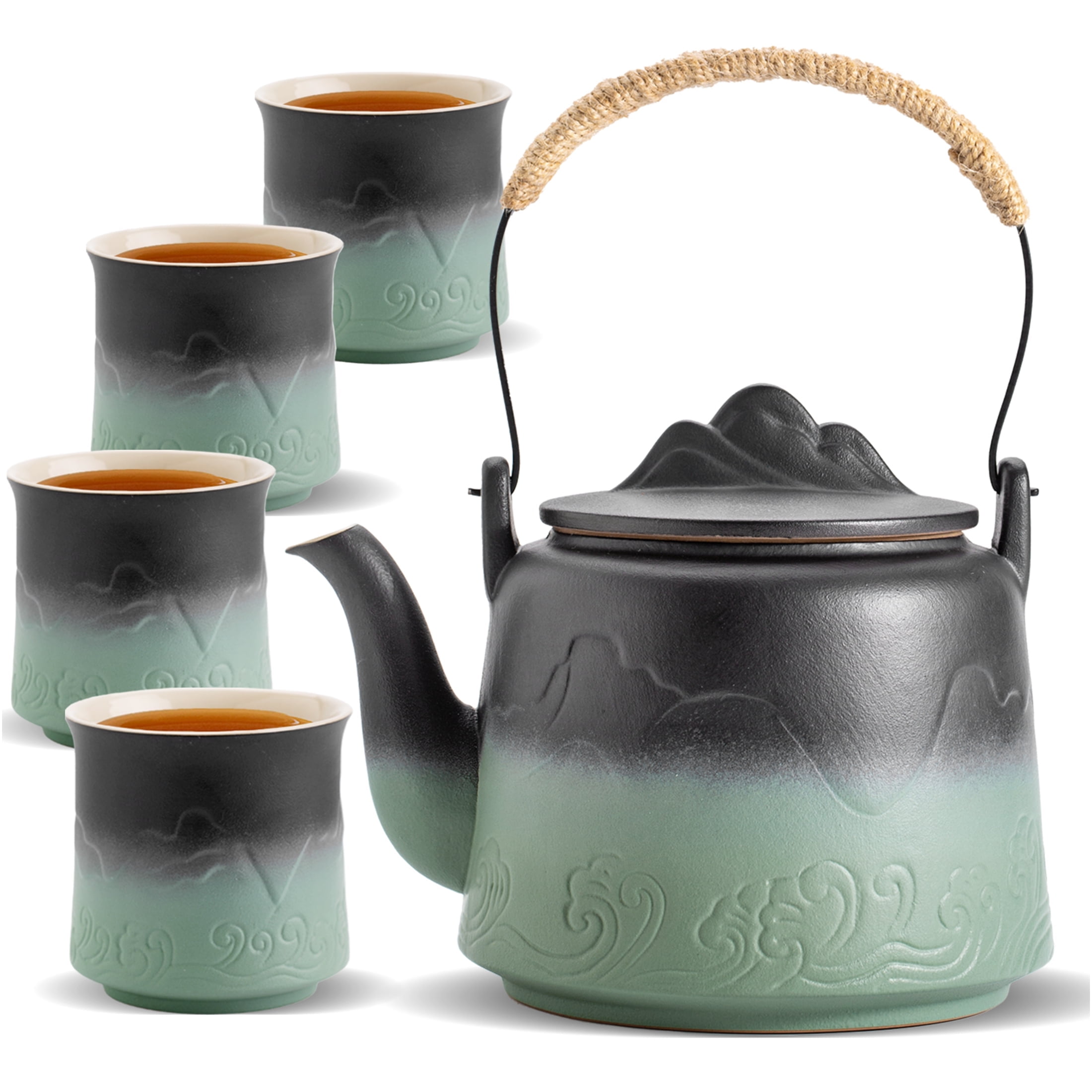 ZENS Japanese Teapot with Strainer, 27oz Modern Matte Grey Ceramic ...