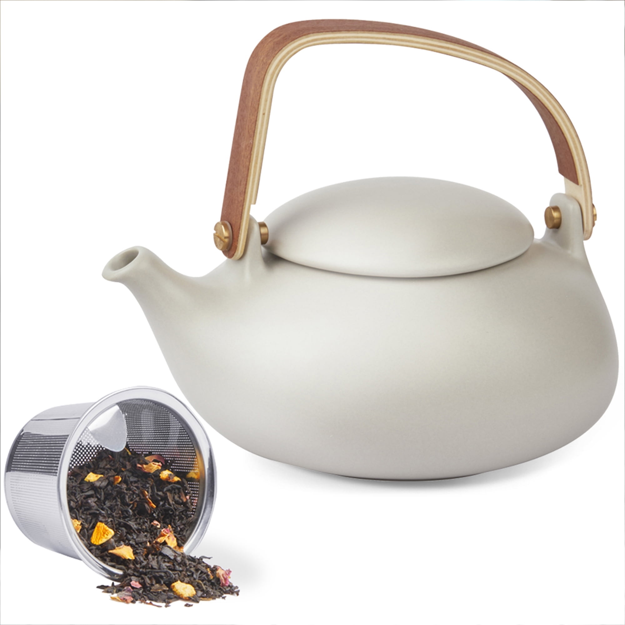 ZENS Japanese Teapot with Strainer, 27oz Modern Matte Grey Ceramic ...
