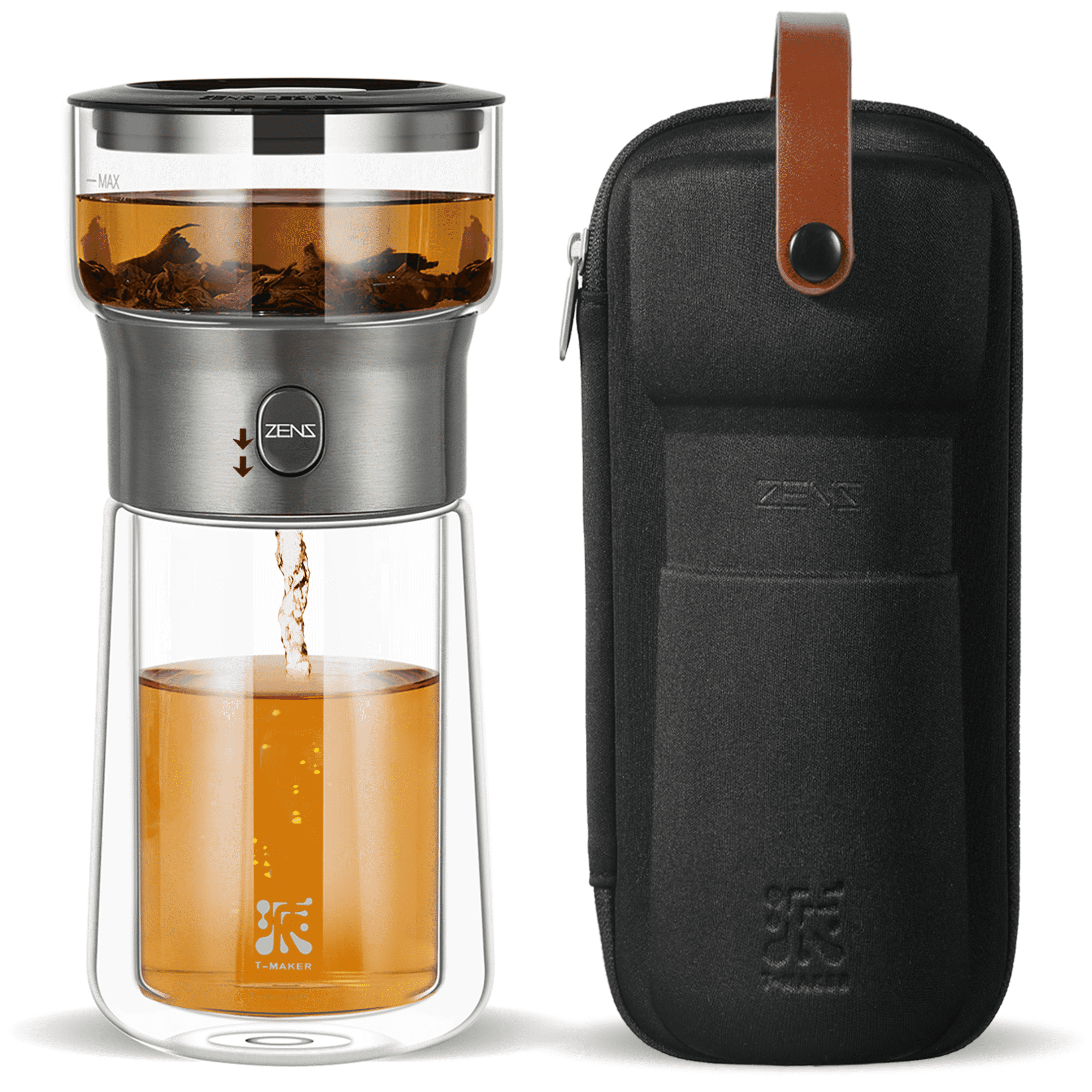 ZENS Modern Glass Tea Infuser Teapot, Smart One Touch Tea Maker for ...