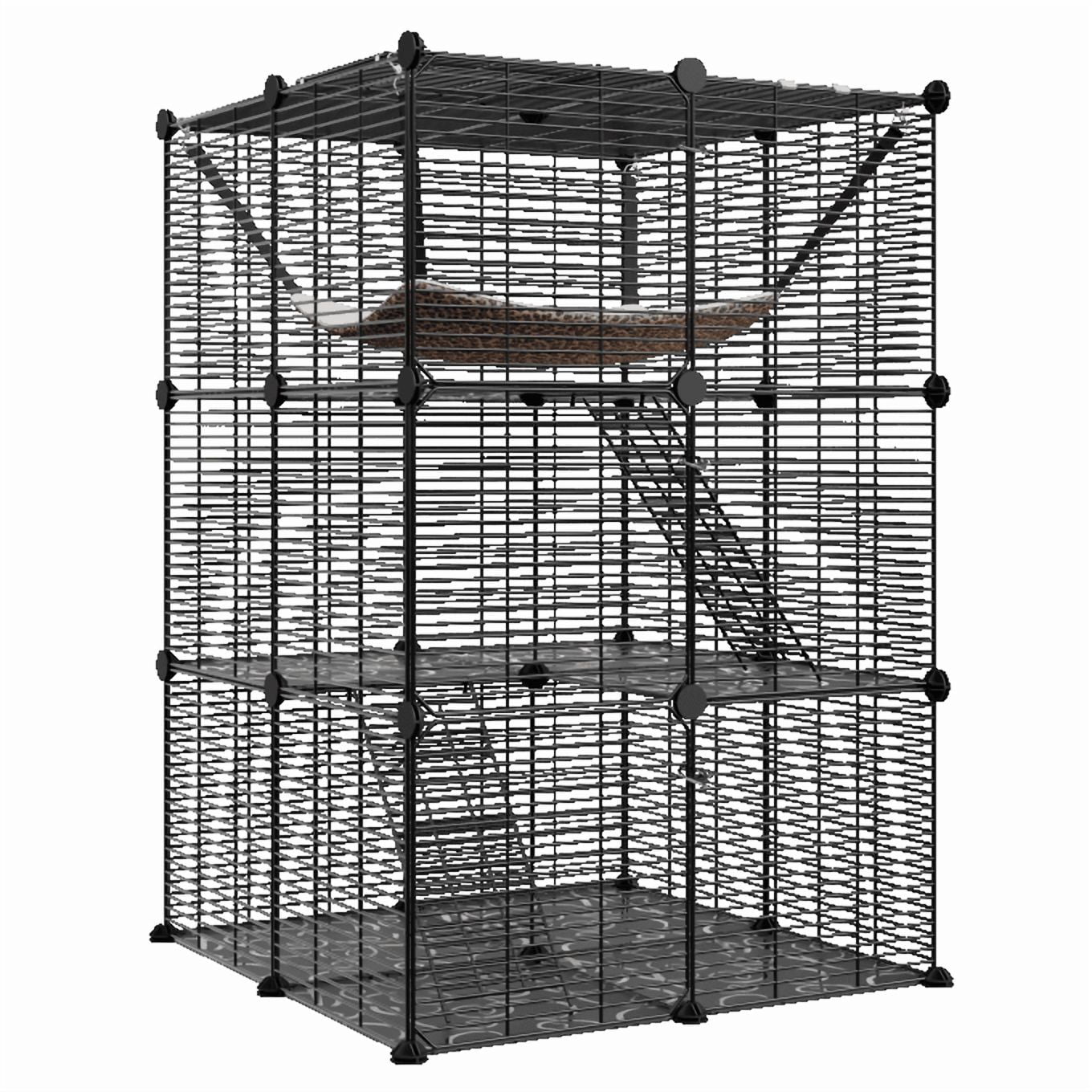 ZENSTYLE 3 Tier Indoor Cat Cage DIY Pet Playpen Metal Wire Kennels with ...