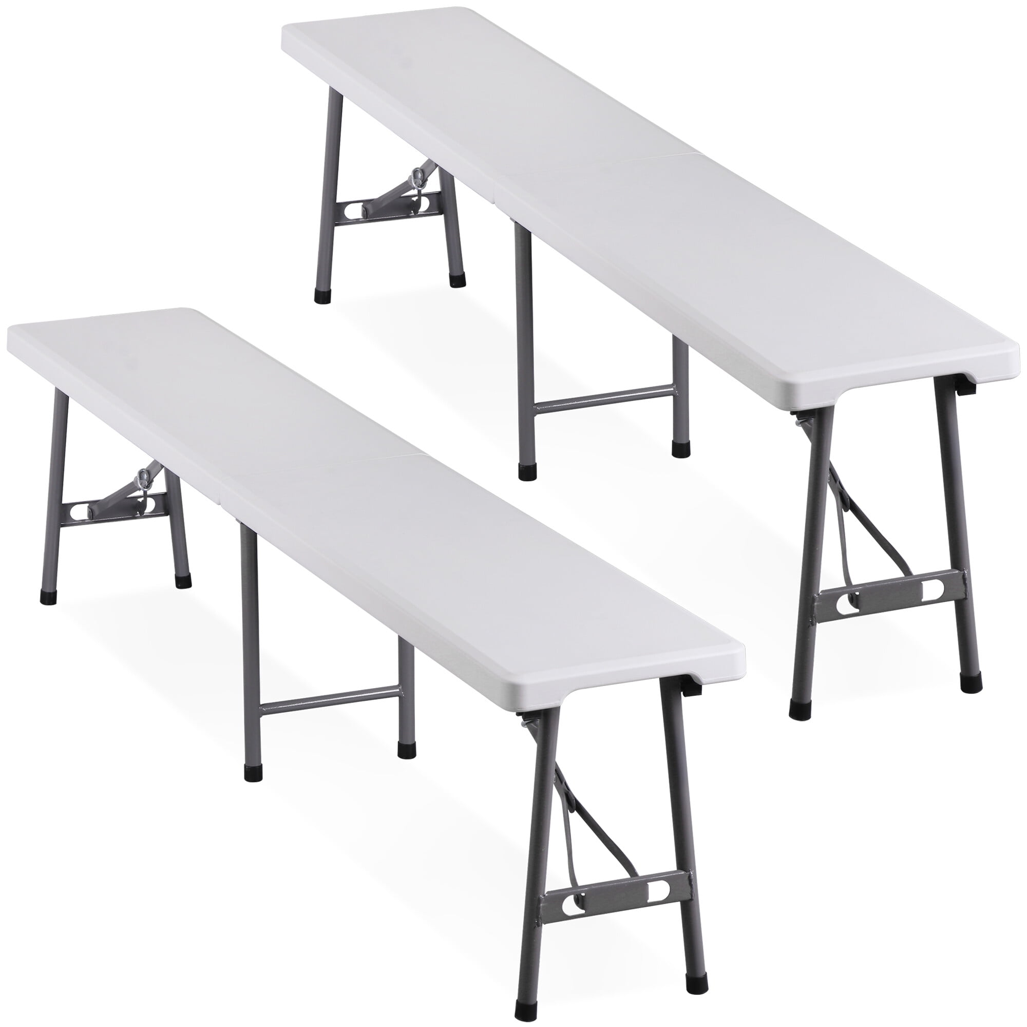 ZENSTYLE 6FT Plastic Folding Bench 2 Pcs Portable Camping Bench Indoor ...