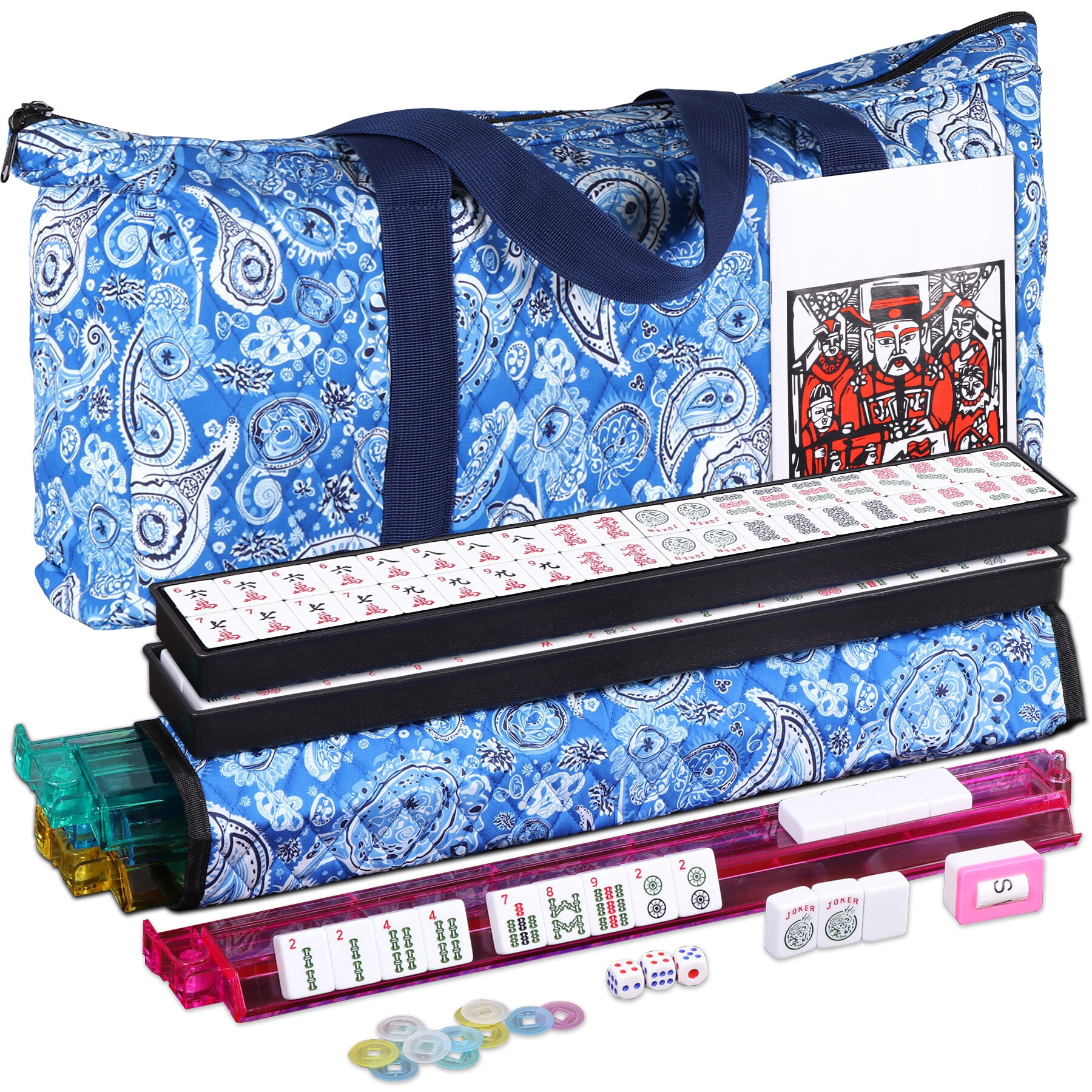 ZENSTYLE American Mahjong Set 166 Tiles 4 All-in-One Rack / Pushers ...