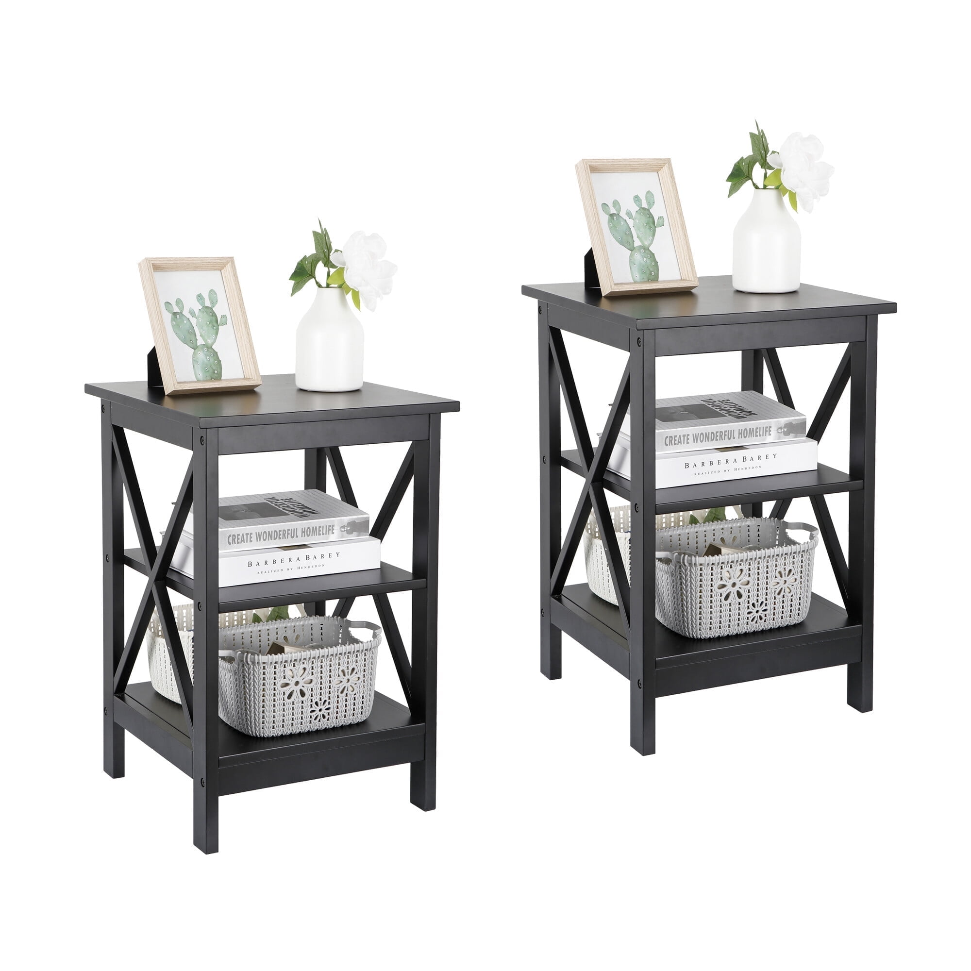 ZenStyle Small End Tables for Living Room, Compact 3 Tier Design, Black ...