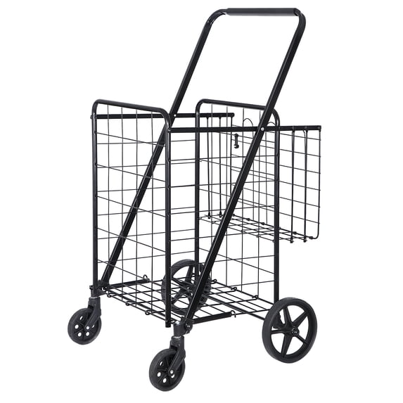 ZENSTYLE Heavy Duty Foldable Shopping Cart with Swivel Wheels, Portable ...