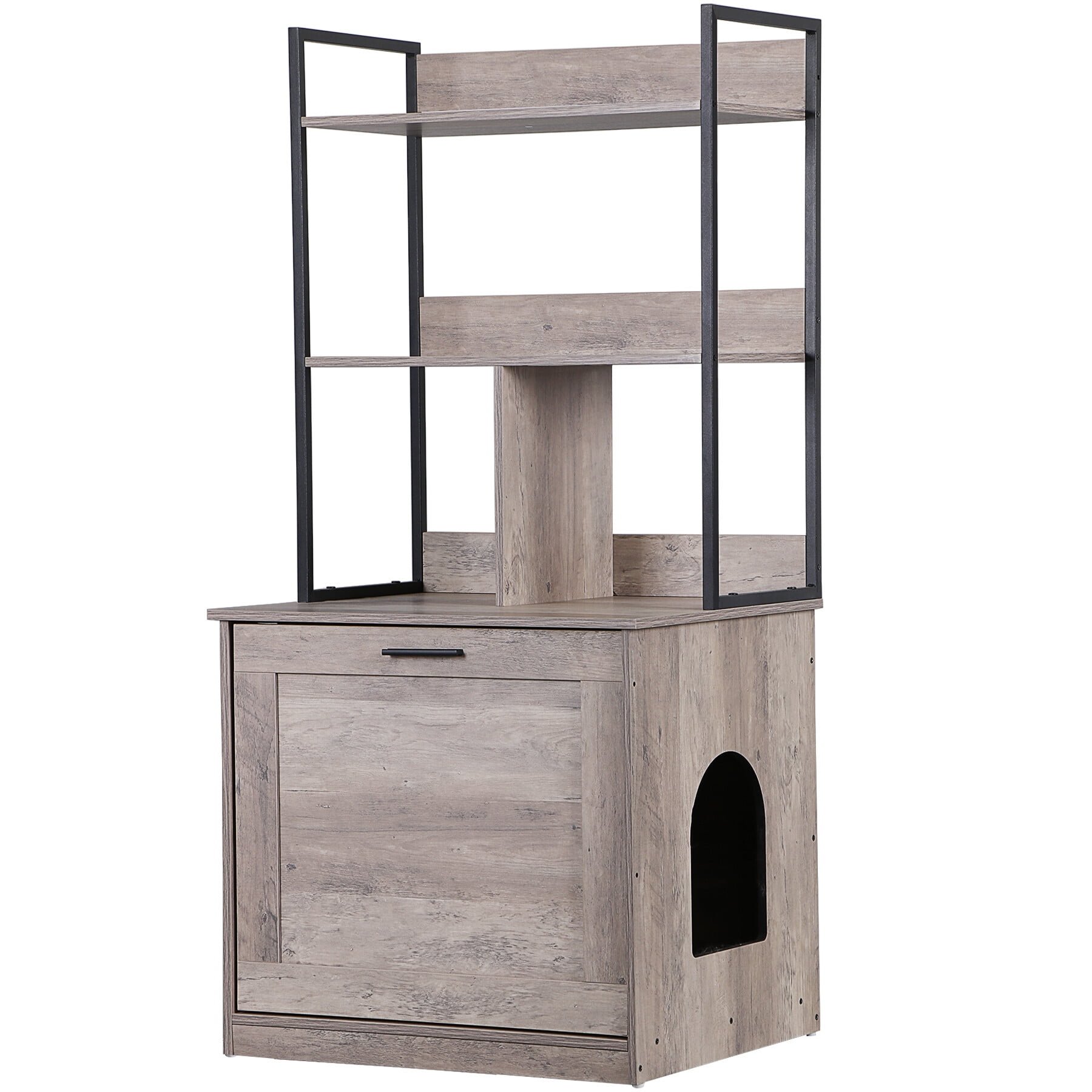 ZENSTYLE Hidden Cat Litter Box Enclosure with Shelves Cat House Cat ...