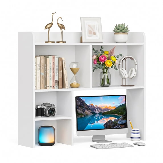 ZENSTYLE Premium 4-Tier Desk Shelf Organizer Modern White Desktop ...