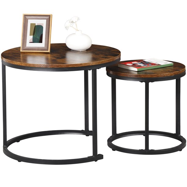 ZENSTYLE Set of 2 Round Coffee Tables Metal Frame Nesting Coffee Table ...
