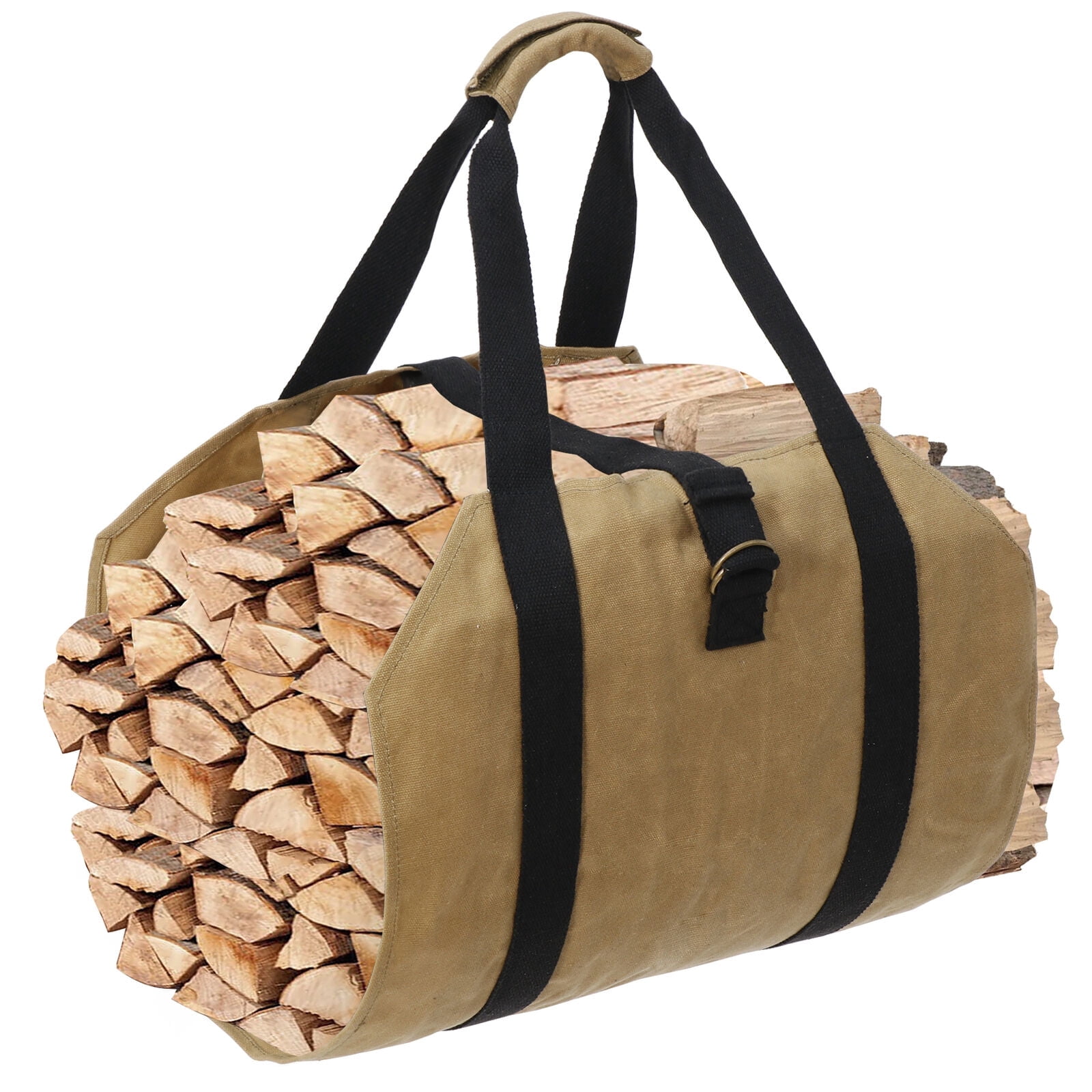 ZenStyle Waxed Canvas Firewood Carrier Bag, Leather Handles, Durable ...