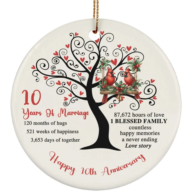ZENUA 10 Years Love Story Ornament Happy 10Th Anniversary Cute Cardinal ...