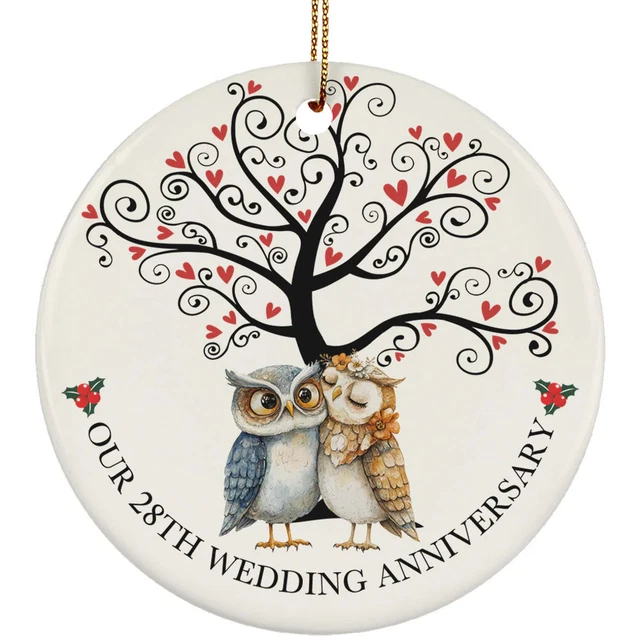 ZENUA Owl Couple Romantic 28 Years Ornament 28Th Wedding Anniversary ...