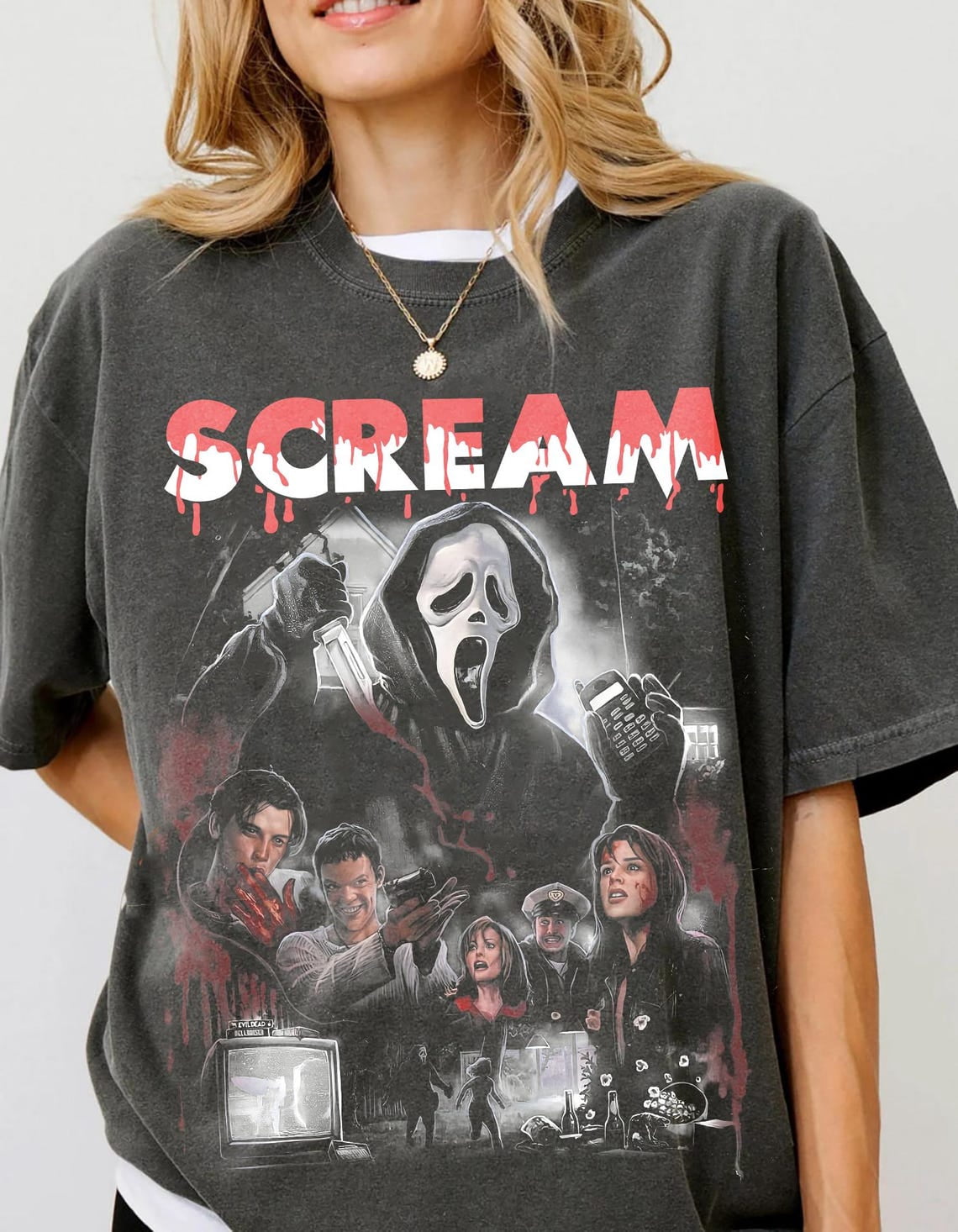 ZENUA Scream Vintage Hal.Low.Een Tshirt, Scream Horror Movie Shirt ...