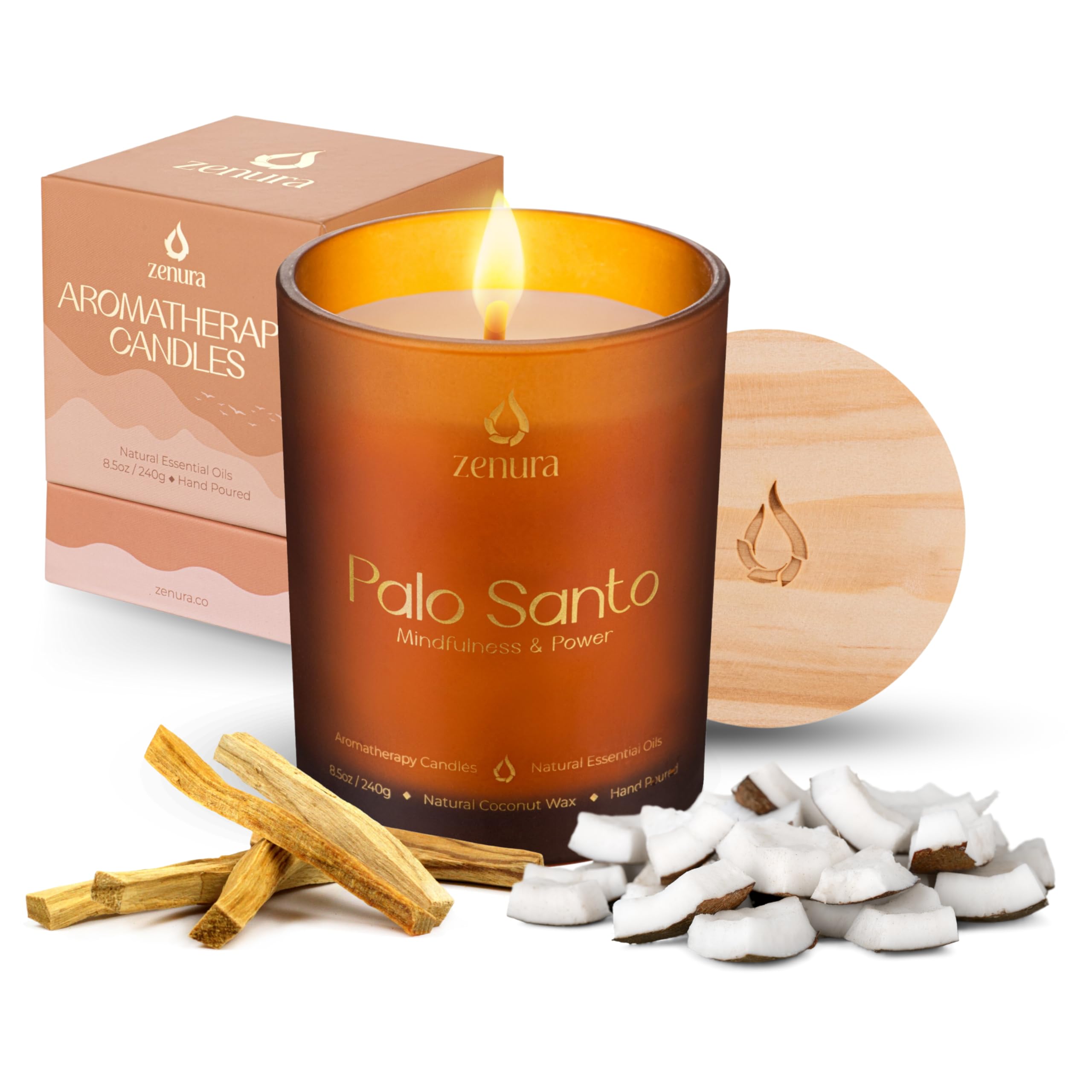 ZENURA Aromatherapy Palo Santo Scented Candles, Natural Coconut Wax for ...