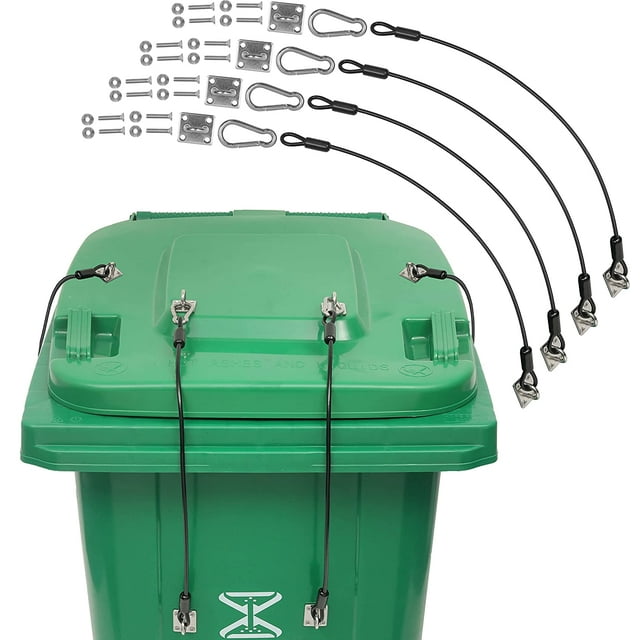 ZENX (4-Pack, Black Garbage Trash Can Lid Lock with Wire Ropes and ...