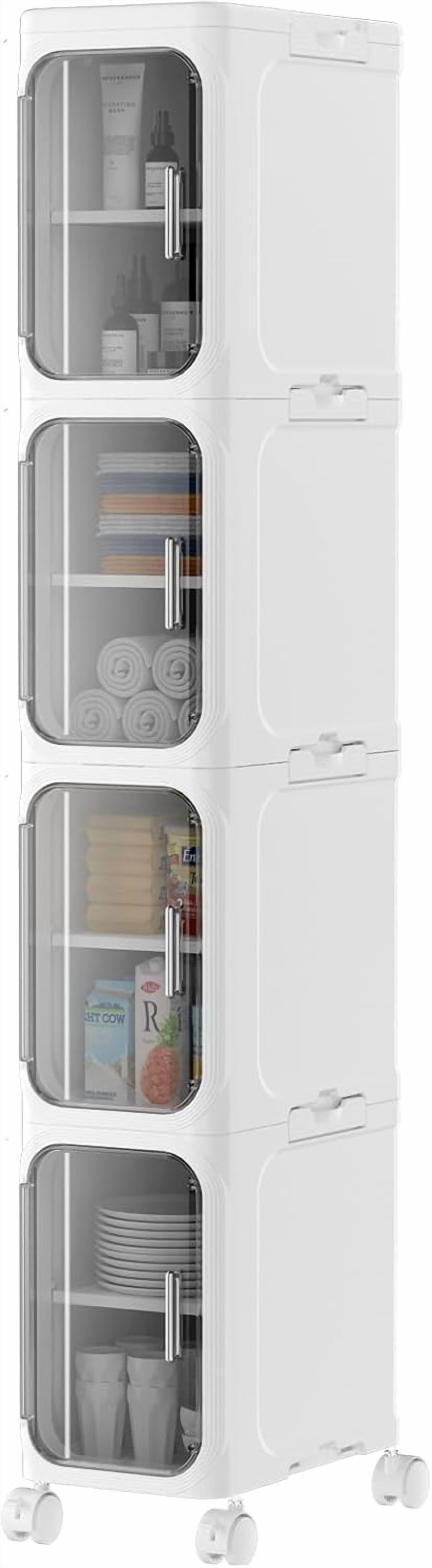 ZENX 4-Tier Tall Narrow Bathroom Storage Cabinet with Movable and ...