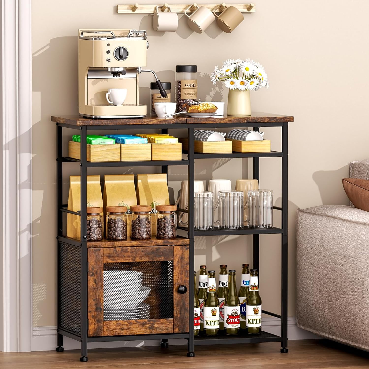 ZENX Coffee Bar Cabinet Station - Farmhouse Small Coffee Stand Station ...