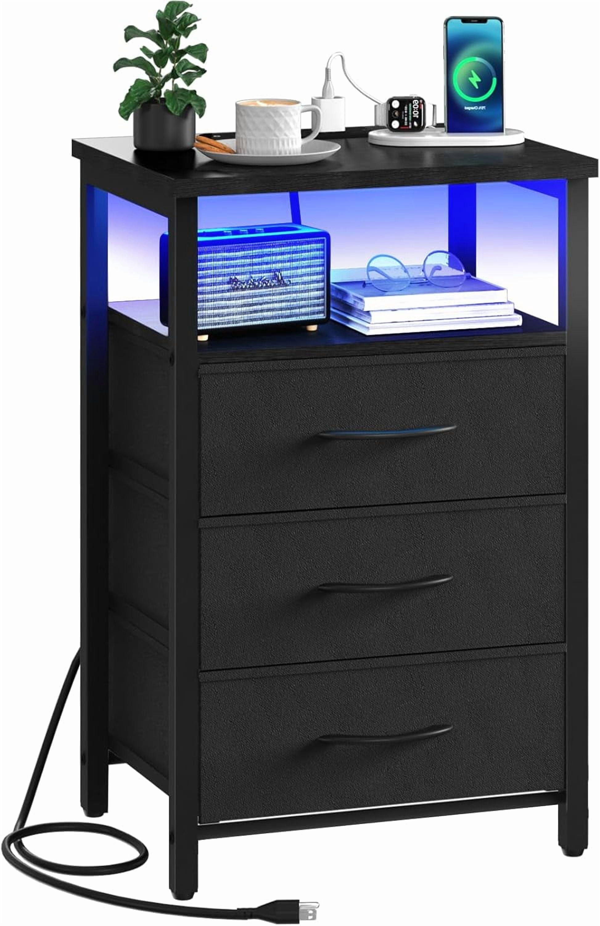 ZENX Night Stand with Charging Station, Tall Black Nightstand with 16 ...