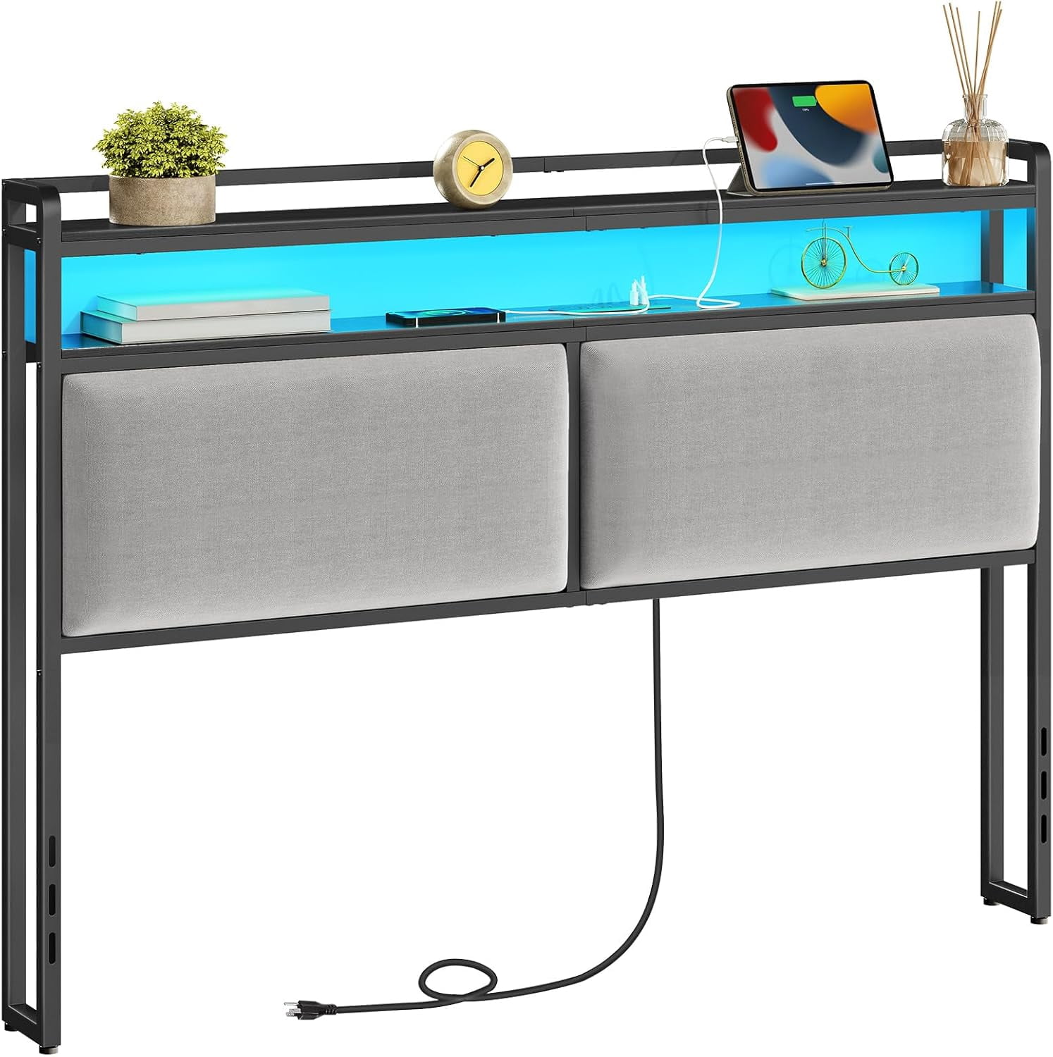 ZENX Queen Size Upholstered Headboard, Storage Headboard with Charging ...
