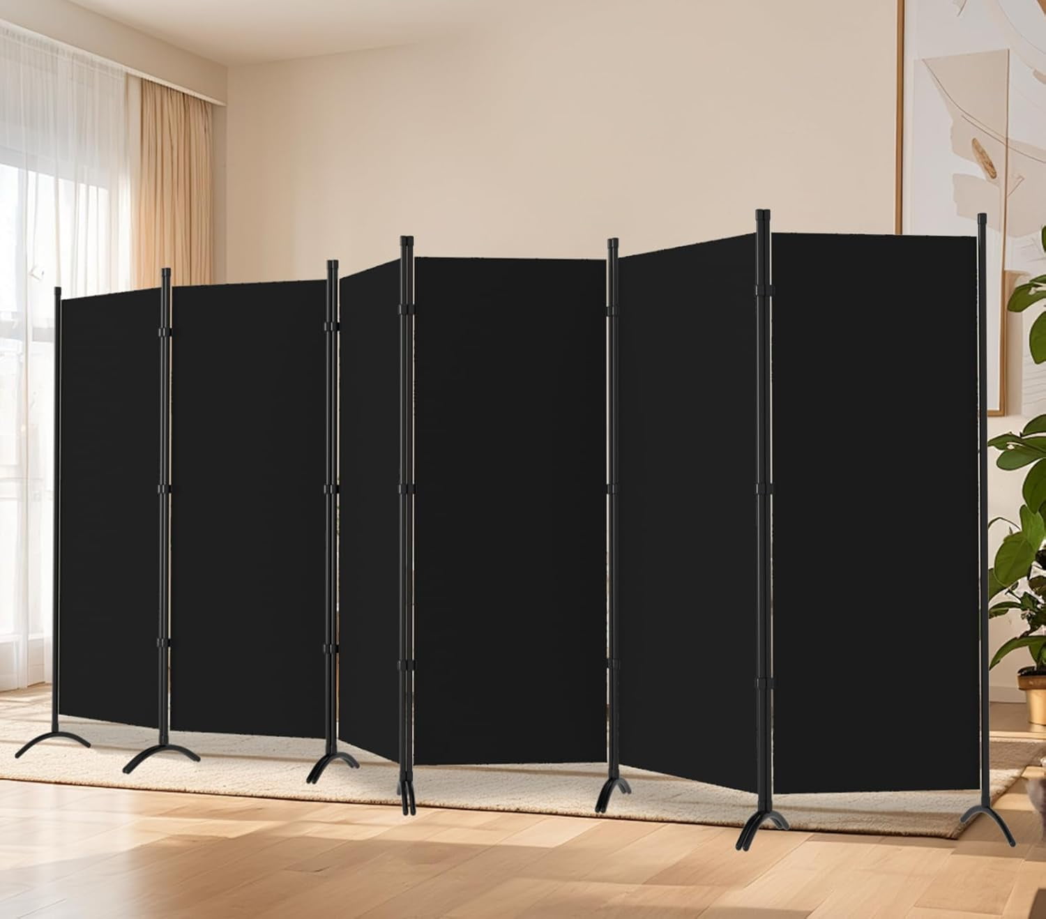 ZENX Room Divider-6 Panels Black Folding Privacy Screens, 6 ft ...