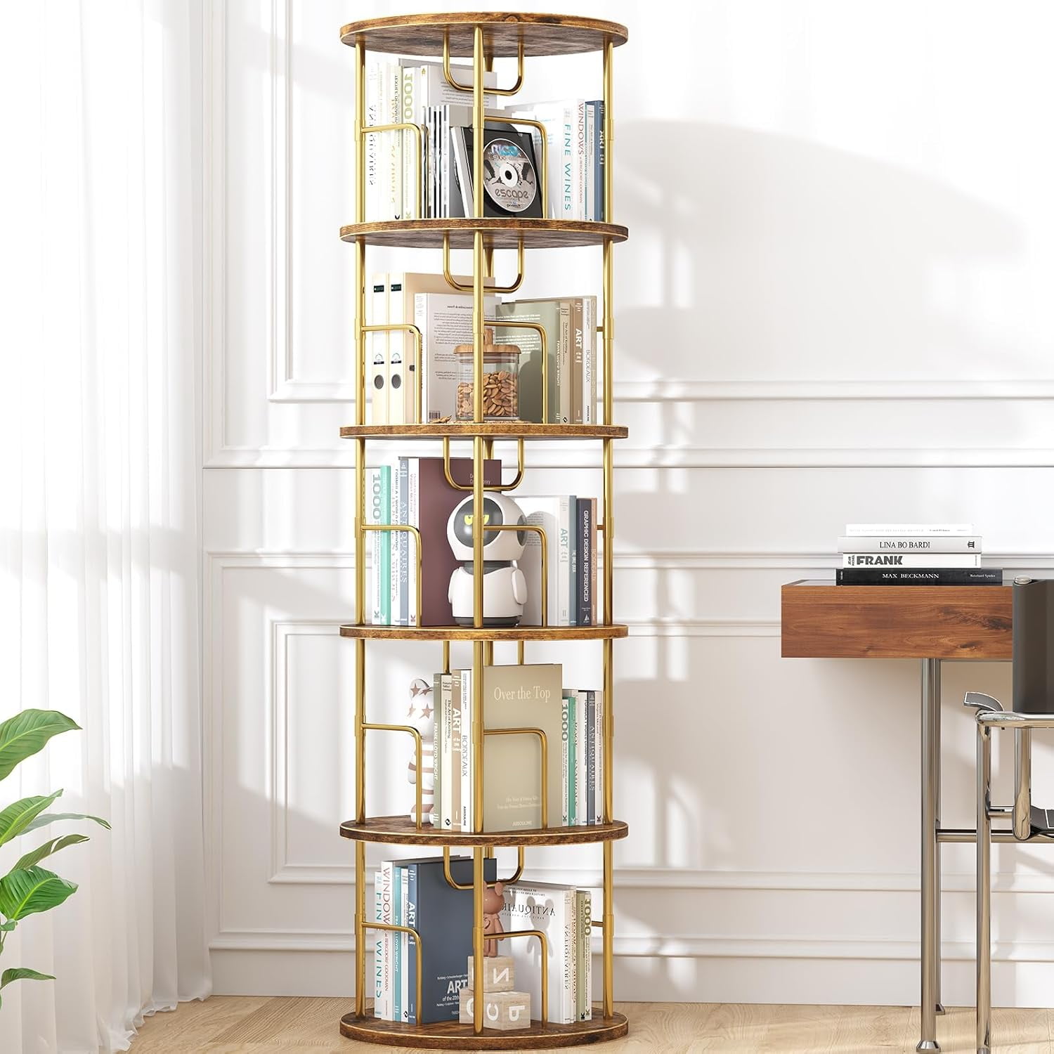 ZENX Rotating Bookshelf, 360 ° Display Stackable Spinning Bookshelf ...