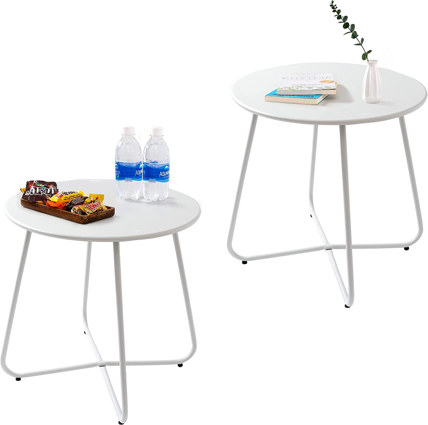 ZENX Set of 2 Outdoor Side Table Outdoor, Metal Side Table Small Round Side Table Weather ...