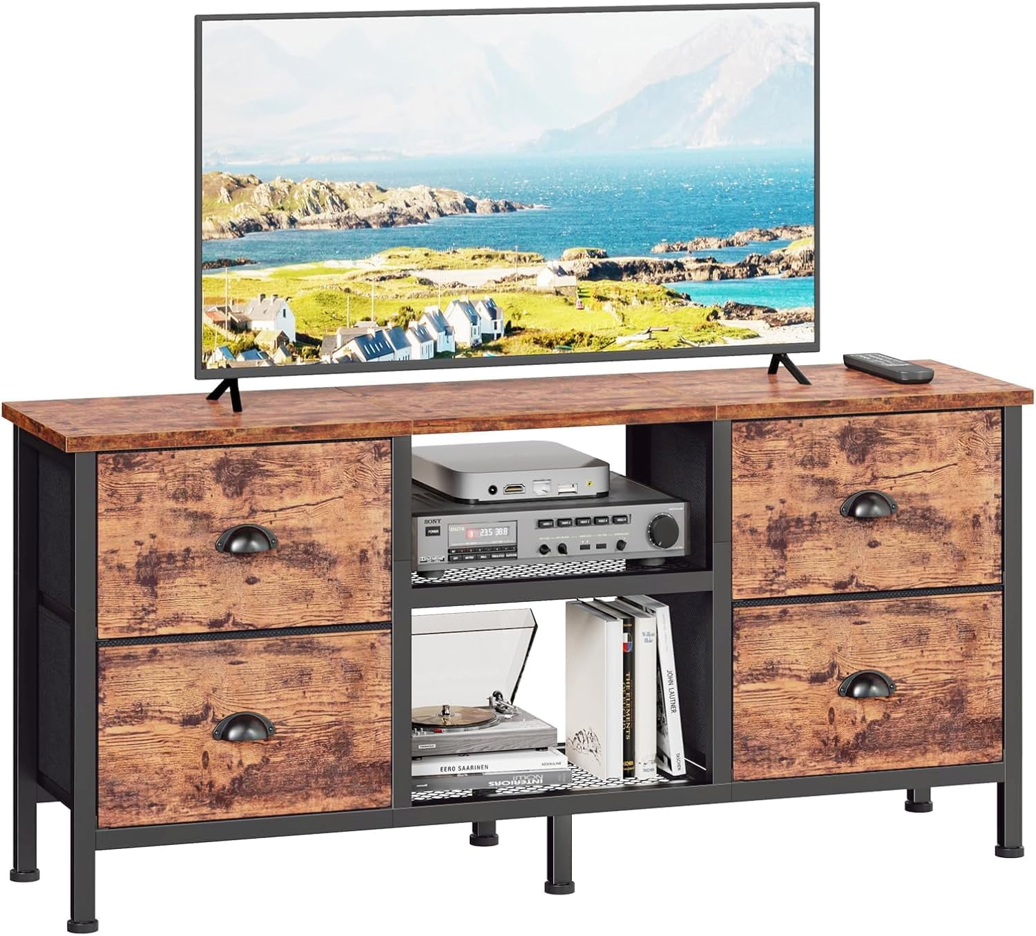 ZENX TV Stand Dresser with 4 Drawers, Television Stand with Open Shelf ...