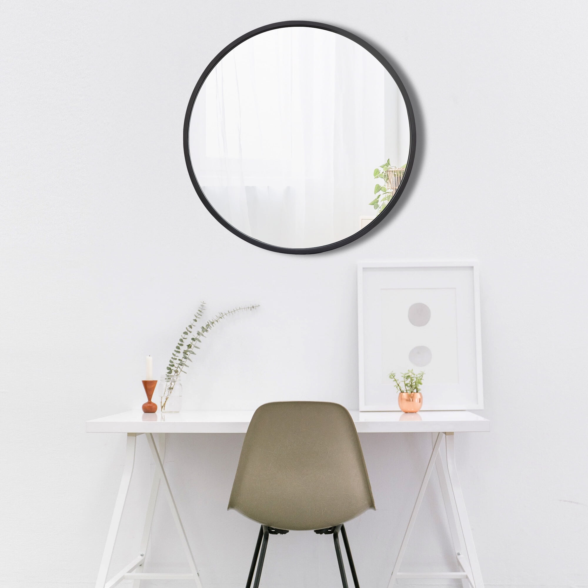 ZENY Lightweight 18-Inch Black Round Mirror, Narrow Frame for Bathroom ...