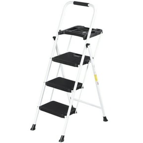 ZenStyle 4 Step Ladder, Folding Steel Step Stool, Rubber-Gripped Steps ...