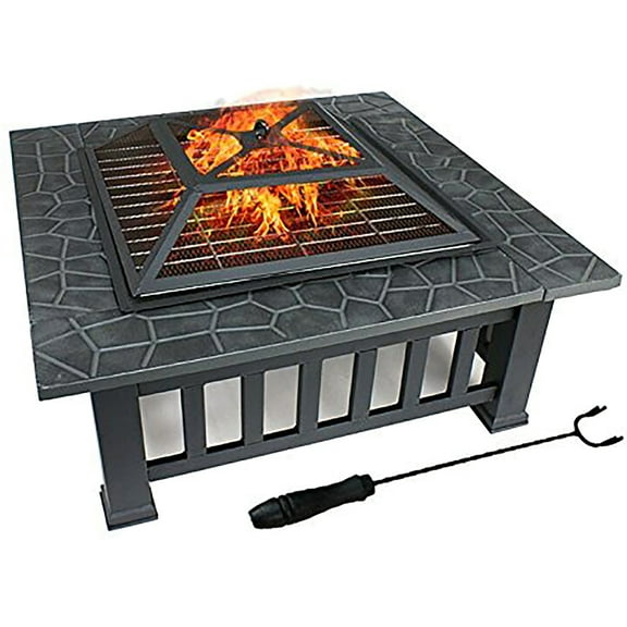 32-Inch Square Metal Fire Pit, Outdoor Backyard Patio Garden Stove With ...