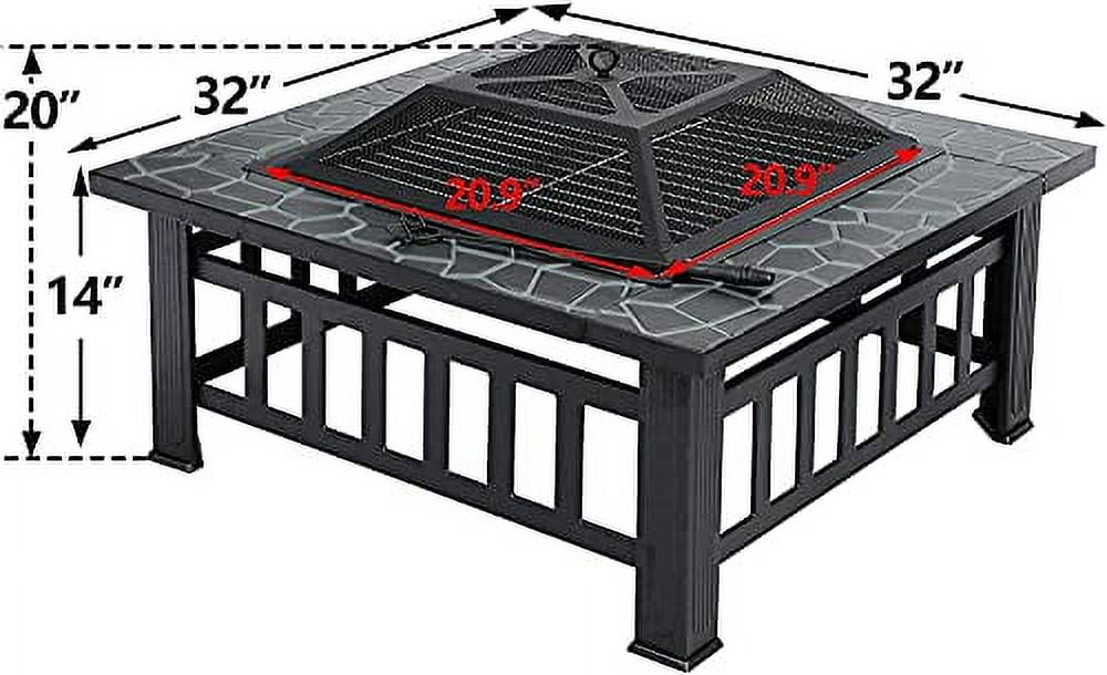ZENY 32in Outdoor Fire Pits Outside Wood Burning Firepit Square Metal ...