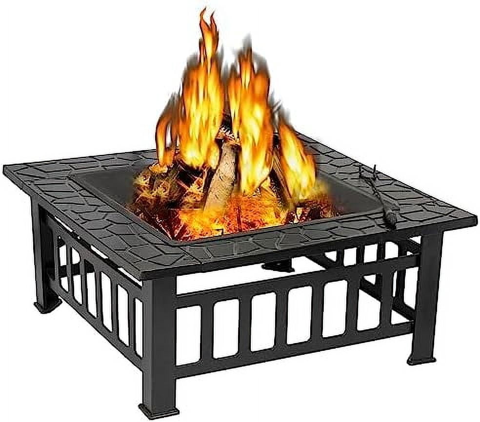 ZENY 32in Outdoor Fire Pits Outside Wood Burning Firepit Square Metal ...