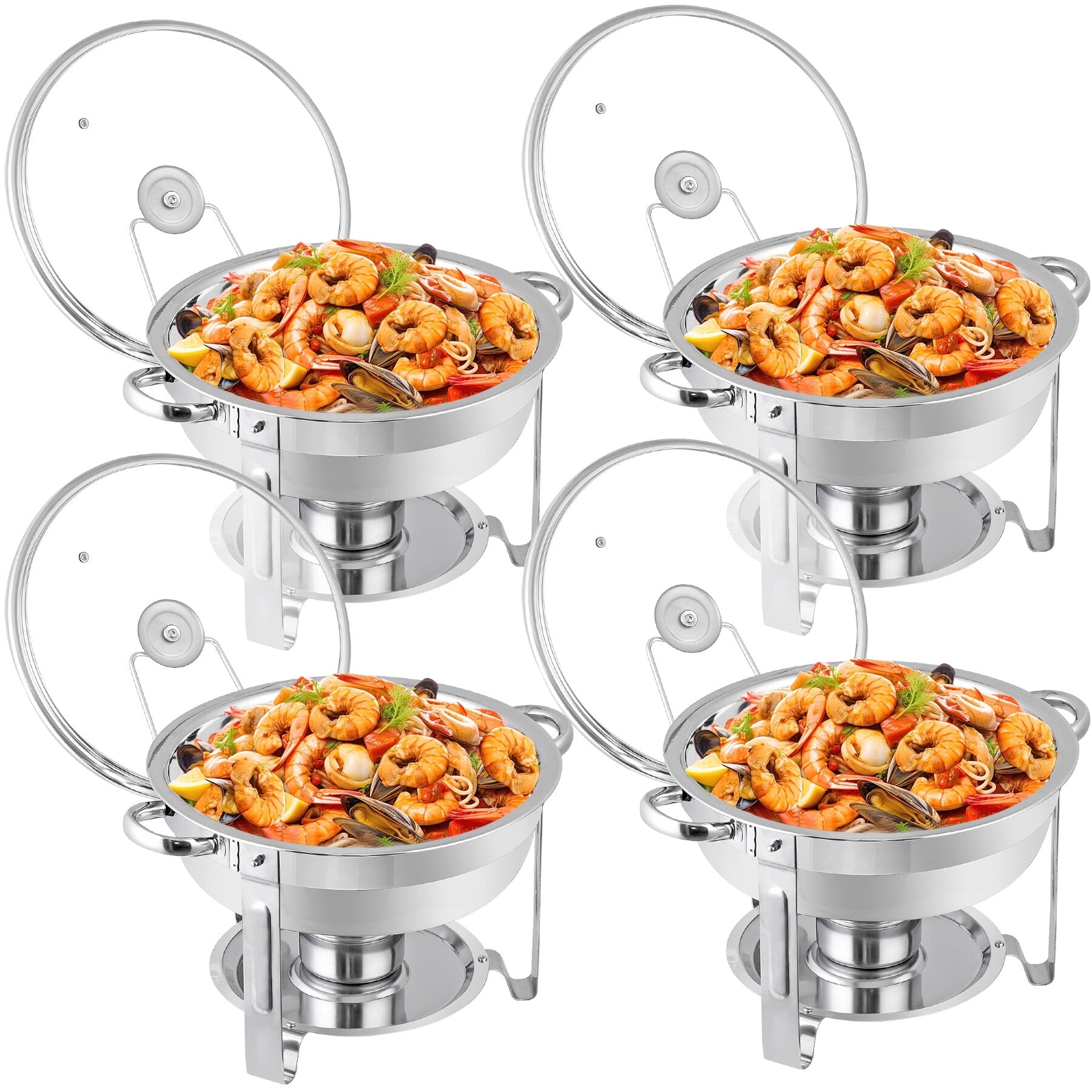 ZENY 4 Pack 5 Quart Stainless Steel Round Chafing Dish Set Buffet ...