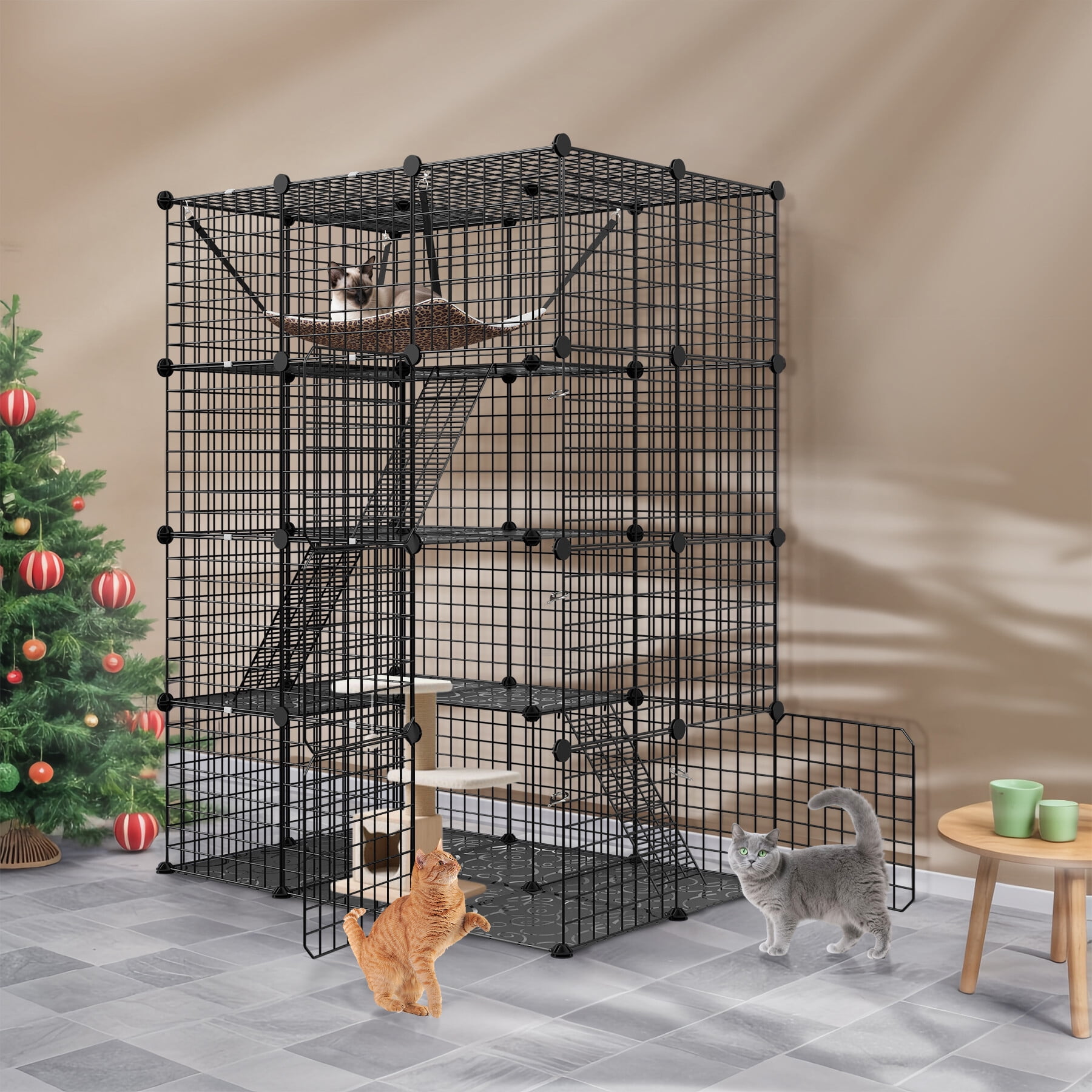 ZENY 4-Tier Indoor Outdoor Pet Enclosure with Hammock Large Metal Wire ...