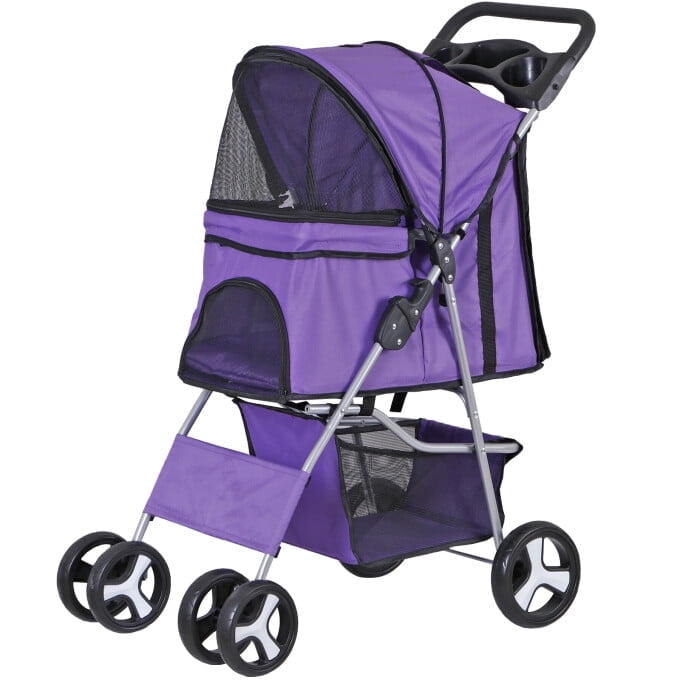 ZENY 4 Wheel Foldable Dog Pet Stroller - Purple - Walmart.com