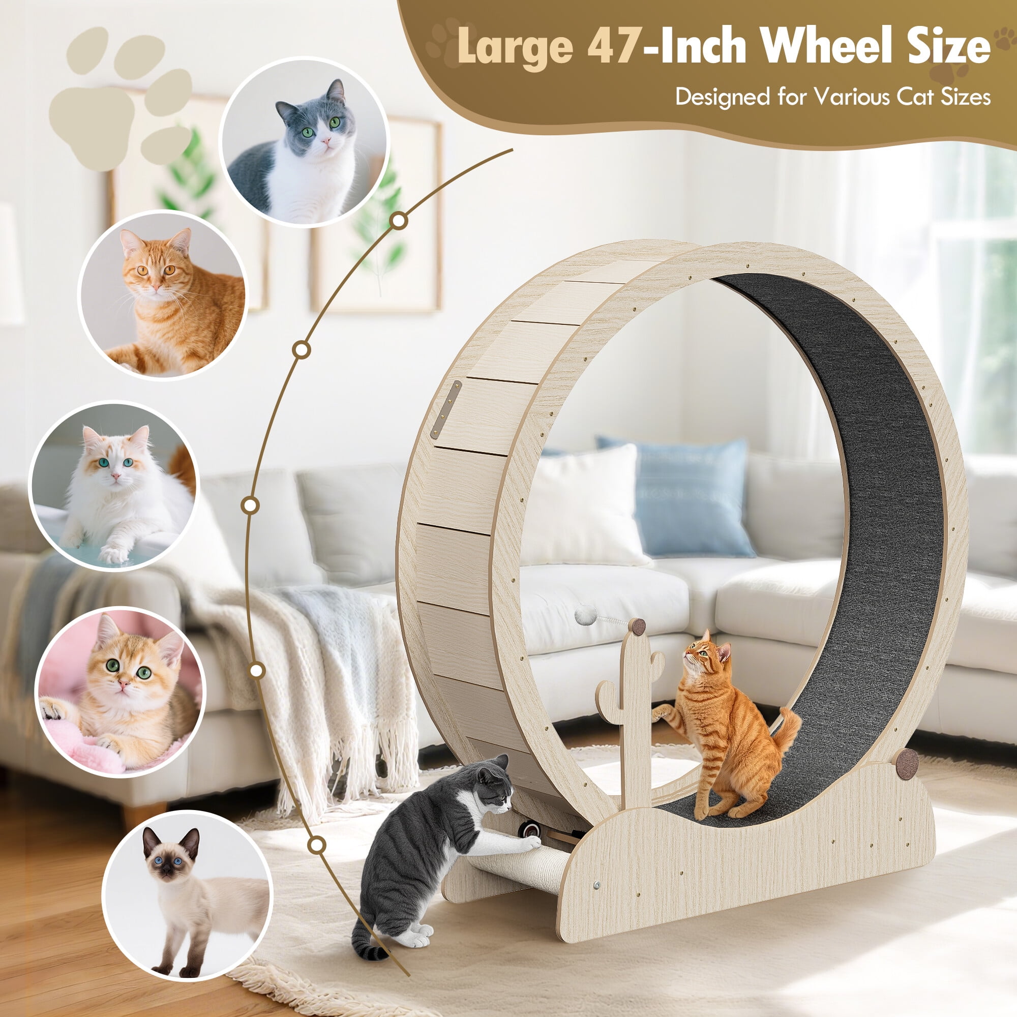 ZENY 43 Inch Large Cat Exercise Wheel Solid Wood Indoor Cat Treadmill ...