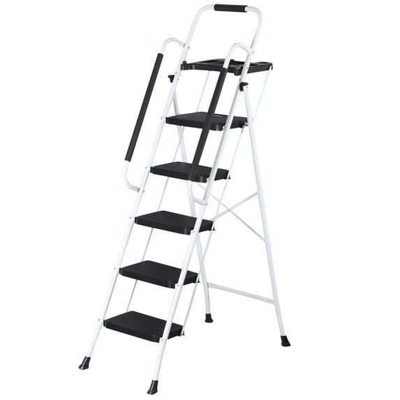 ZENY 5 Step Ladder Folding Step Stool with Tool Tray Wide Non-Slip ...