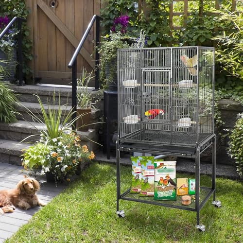 ZENY 53-Inch Bird Flight Cage, Wrought Iron Standing Large with Rolling ...