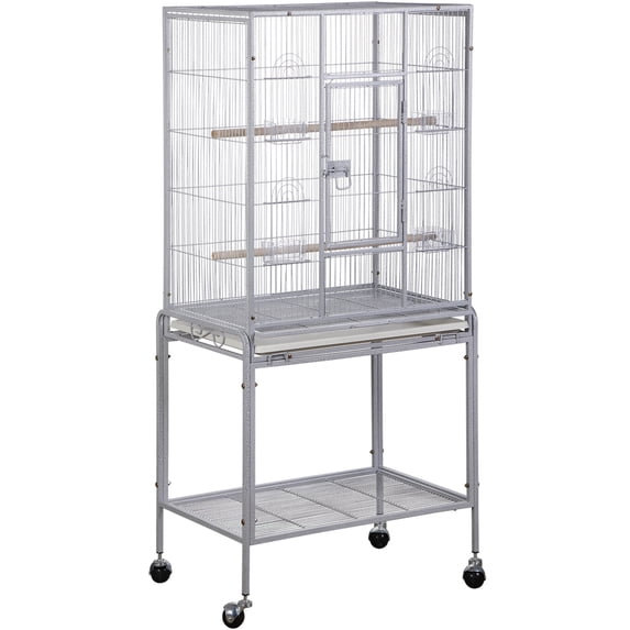 "ZENY 53"" White Rolling Bird Cage with Wheels, Large Wrought Iron ...