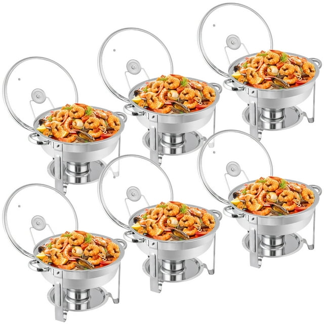 ZENY 6 Pack 5 Quart Stainless Steel Round Chafing Dish Set Buffet ...