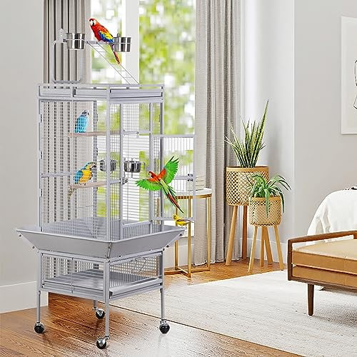 ZENY 61-inch Large Parrot Cockatiel Bird Cages with Wrought Iron Play Top, Aviary with Rolling ...