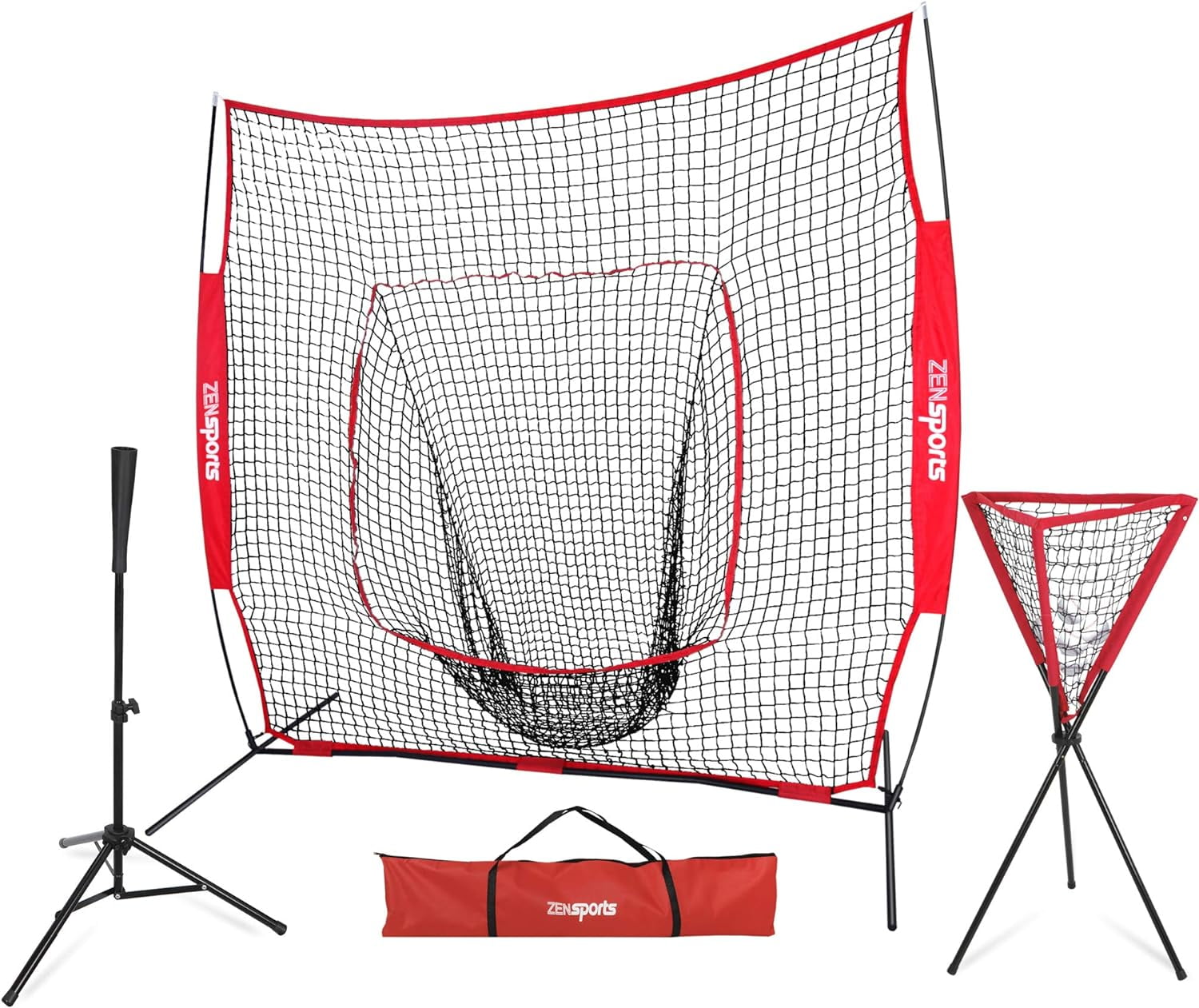 ZENY 7' x 7' Baseball Softball Practice Net and Tee Ball Caddy Combo ...